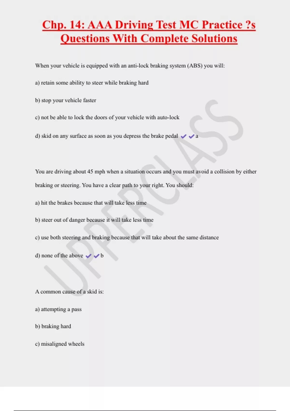 Chp. 14: AAA Driving Test MC Practice ?s Questions With Complete ...