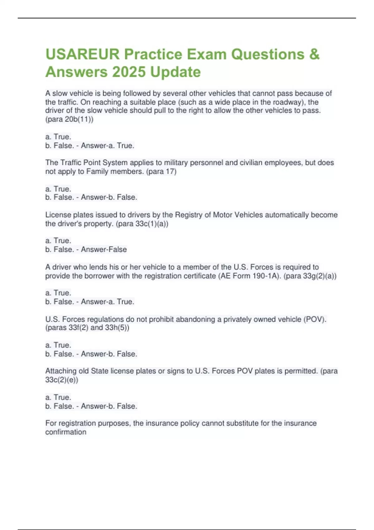 USAREUR Practice Exam Questions & Answers 2025 Update - USAREUR - Stuvia US