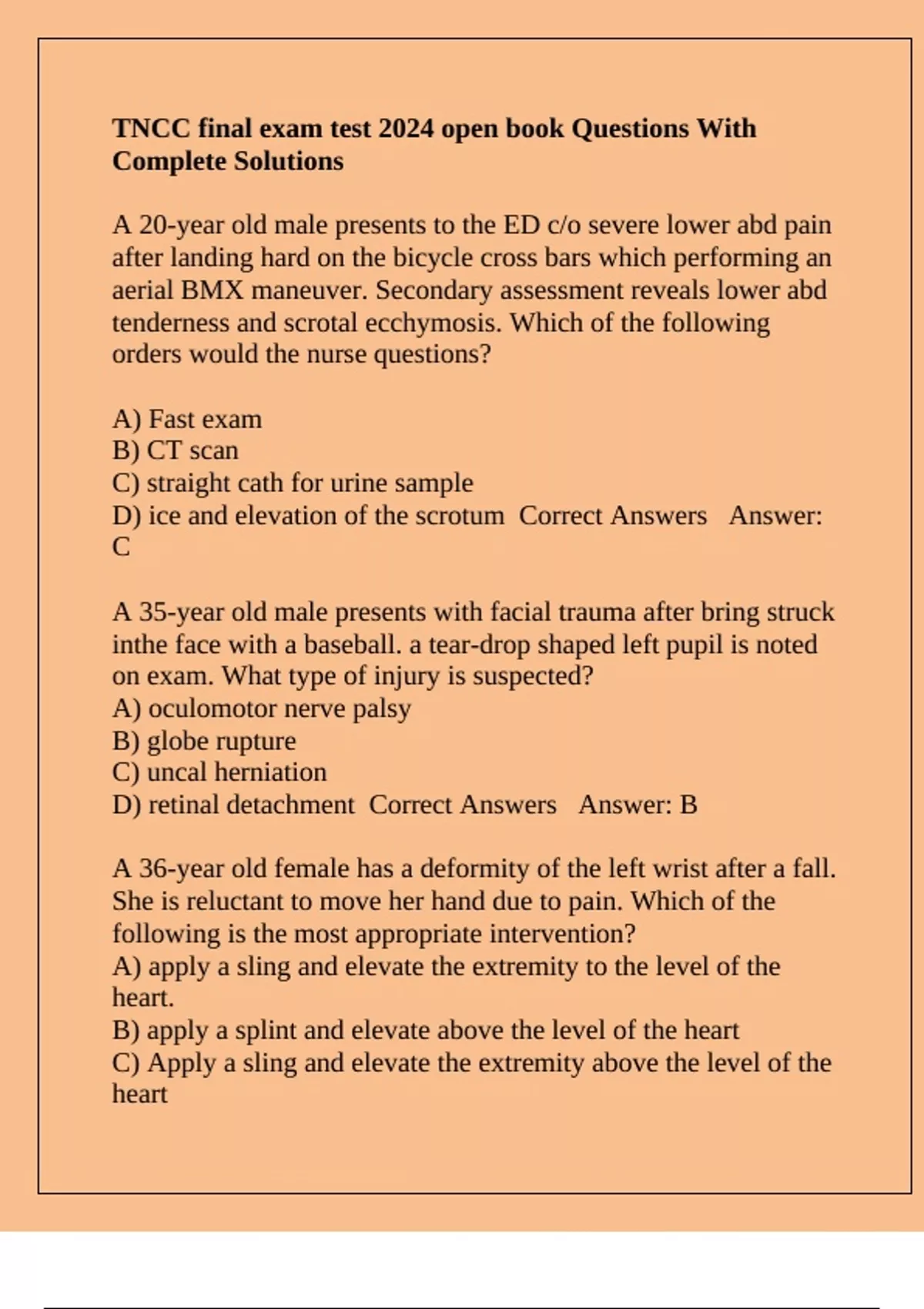 TNCC final exam test 2024 open book Questions With Complete Solutions ...