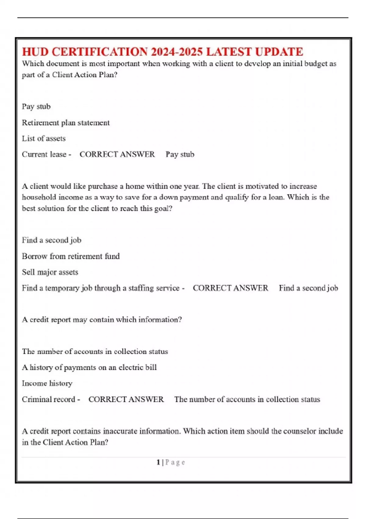 HUD CERTIFICATION LATEST UPDATE - HUD - Stuvia US