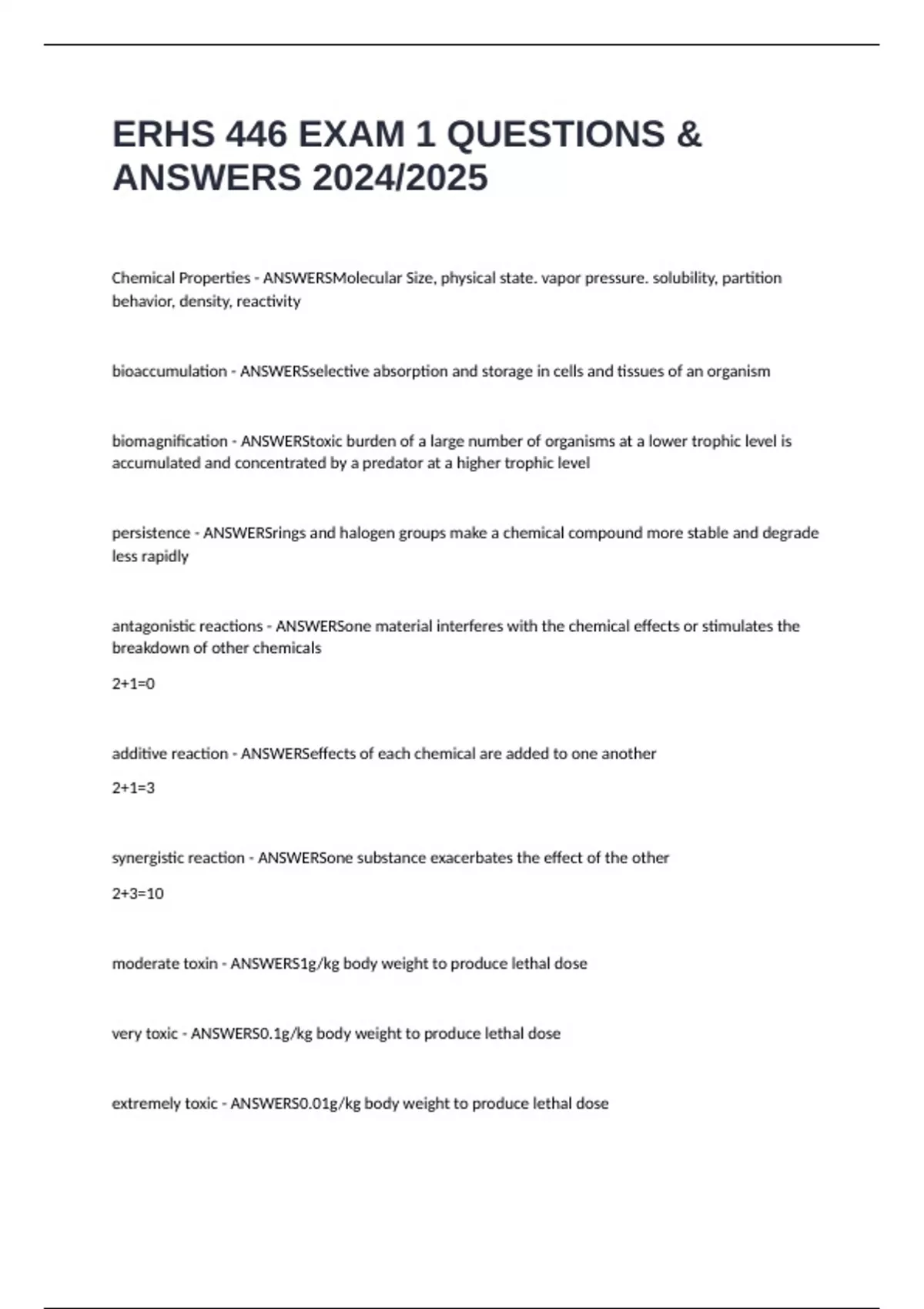 ERHS 446 EXAM 1 QUESTIONS & ANSWERS 2024/2025 - ERHS 446 - Stuvia US