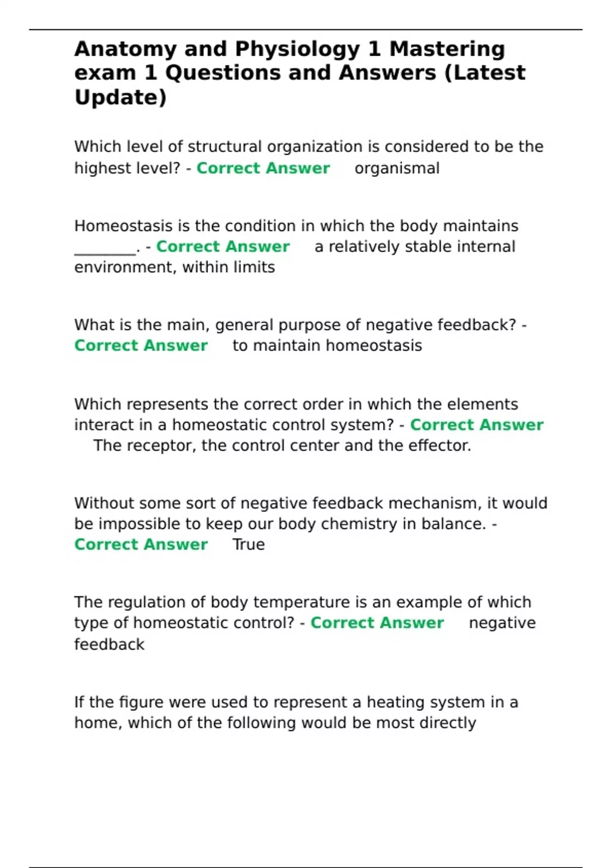 Anatomy and Physiology 1 Mastering exam 1 Questions and Answers (Latest ...