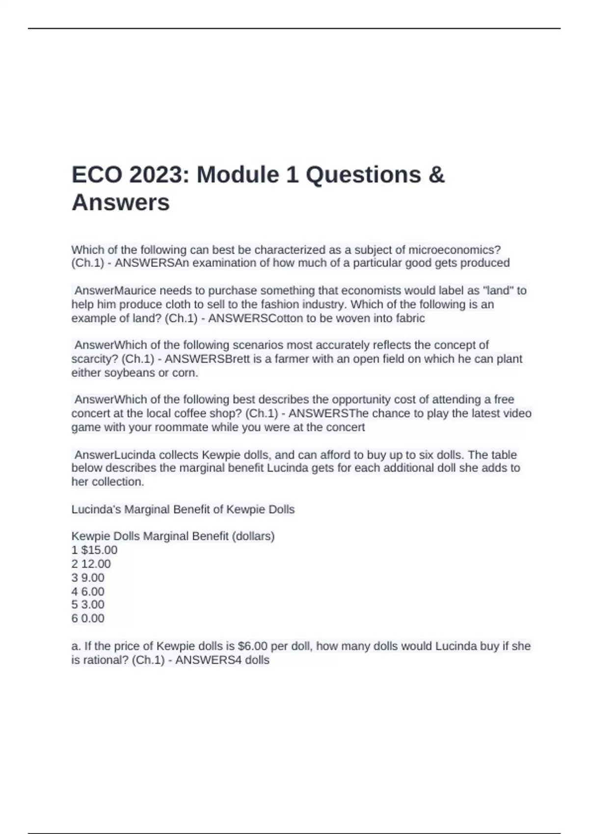 ECO 2023: Module 1 Questions & Answers - ECO 2023 - Stuvia US