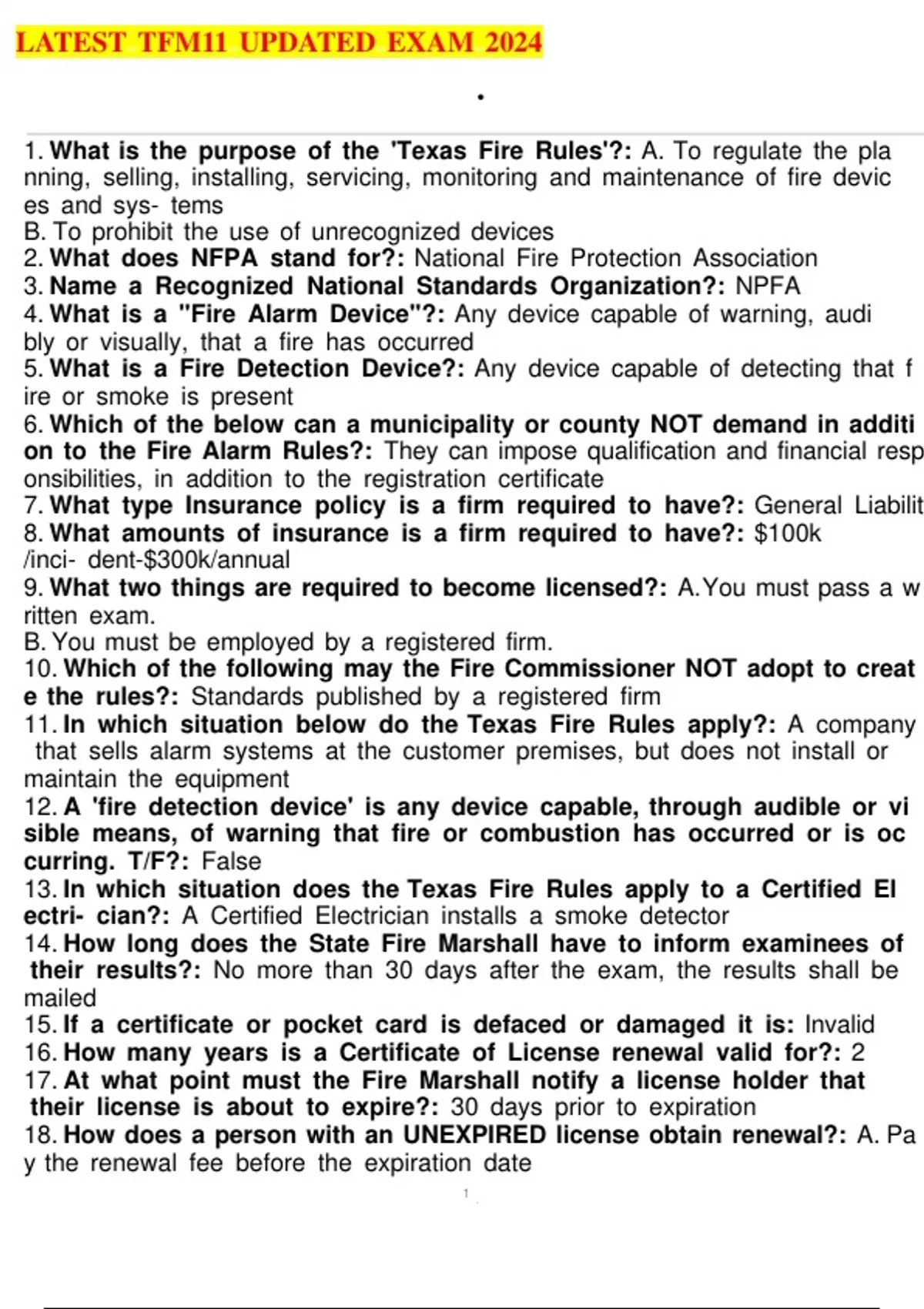 LATEST TFM11 UPDATED EXAM 2024 questions with correct answers 100 ...