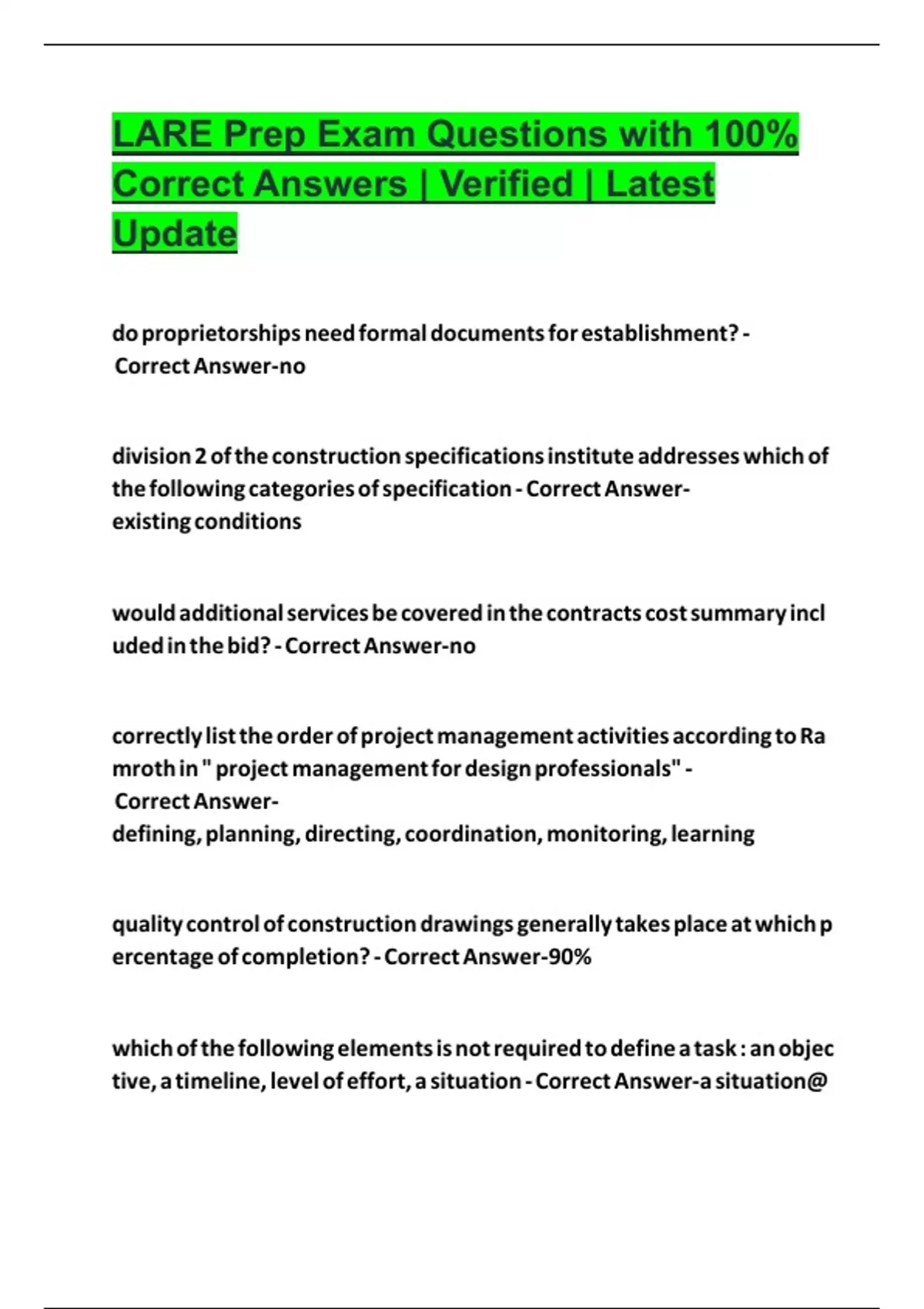 LARE Prep Exam Questions with 100% Correct Answers | Verified | Latest ...