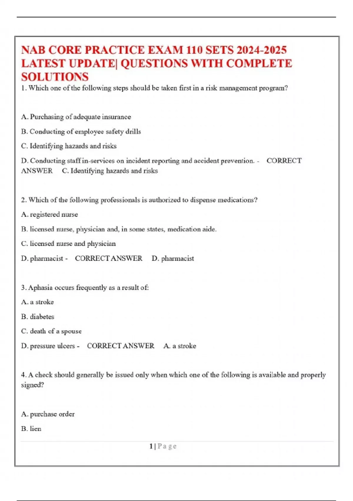 NAB CORE PRACTICE EXAM 110 SETS LATEST UPDATE| QUESTIONS WITH COMPLETE ...