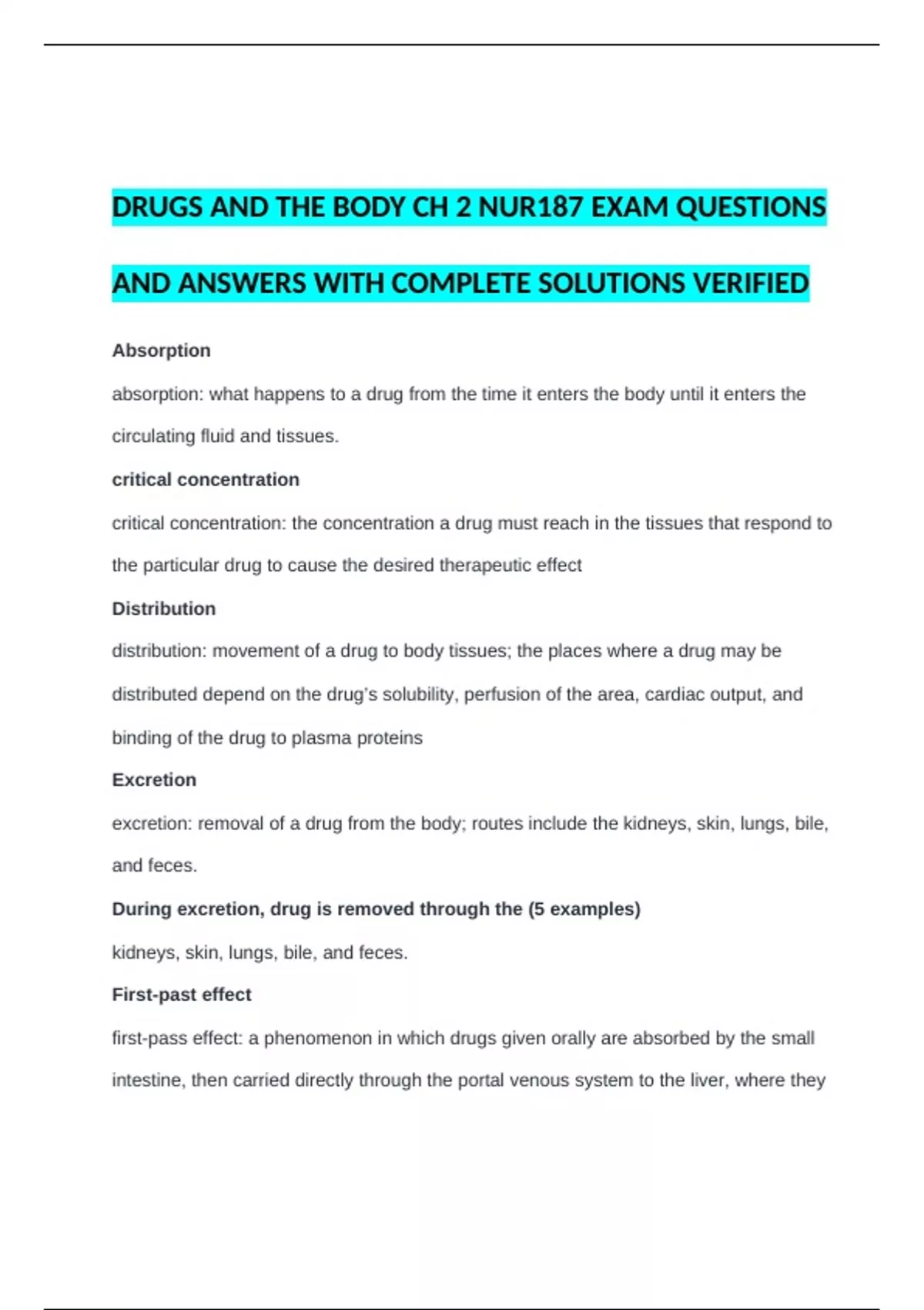 DRUGS AND THE BODY CH 2 NUR187 EXAM QUESTIONS AND ANSWERS WITH COMPLETE ...