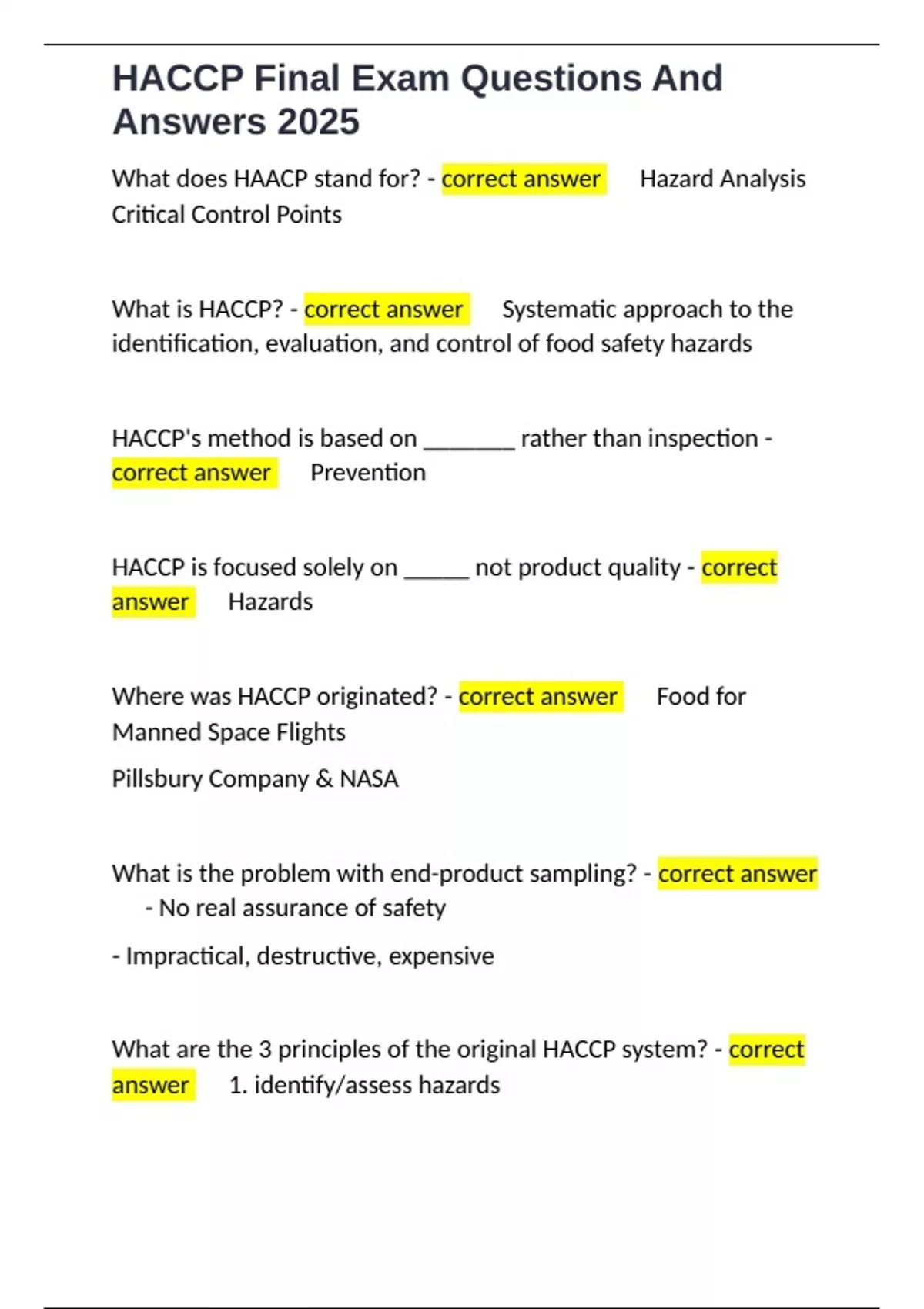 HACCP Final Exam Questions And Answers 2025 - HACCP - Stuvia US