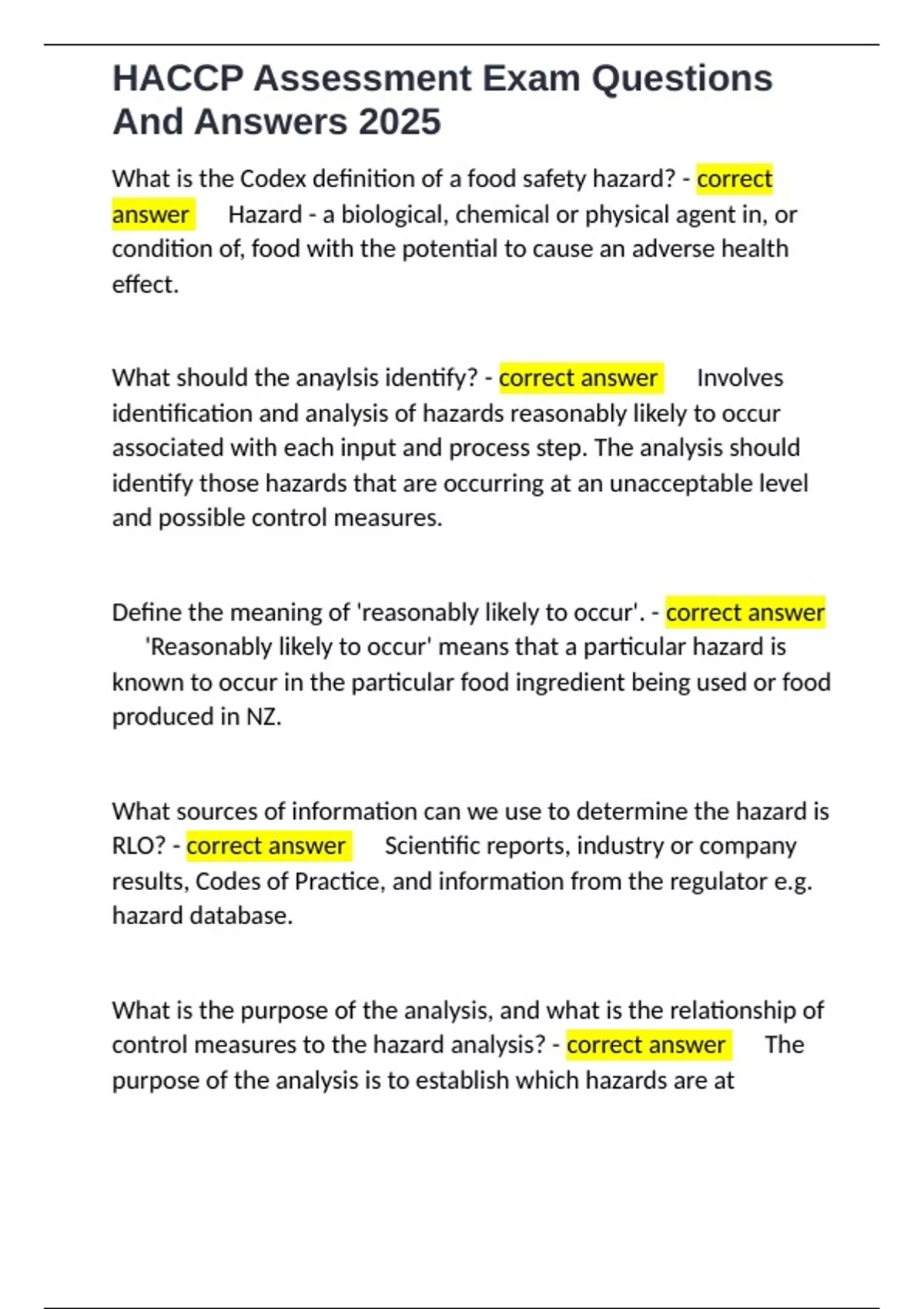 HACCP Assessment Exam Questions And Answers 2025 - HACCP - Stuvia US