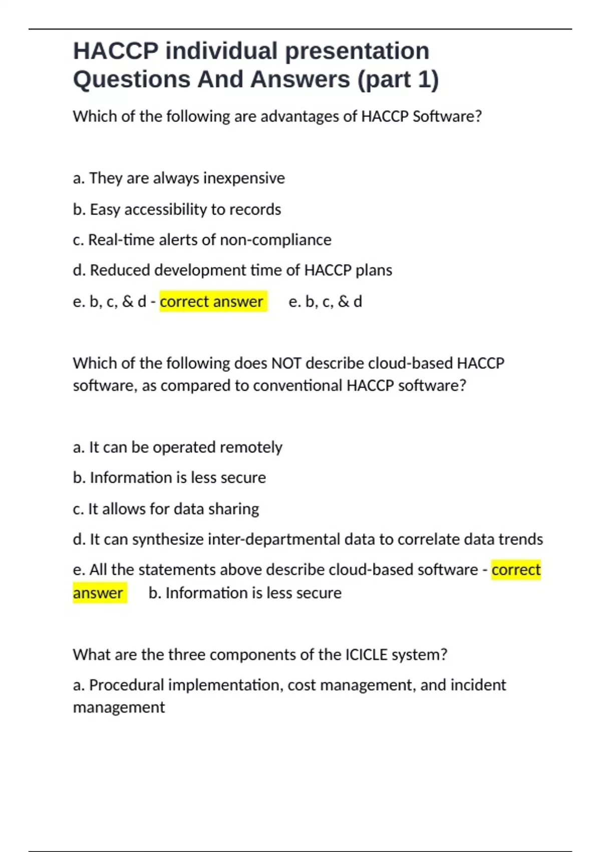 HACCP individual presentation Questions And Answers (part 1) - HACCP ...