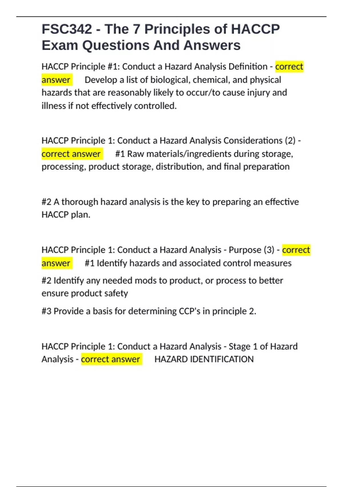 FSC342 - The 7 Principles of HACCP Exam Questions And Answers - HACCP ...