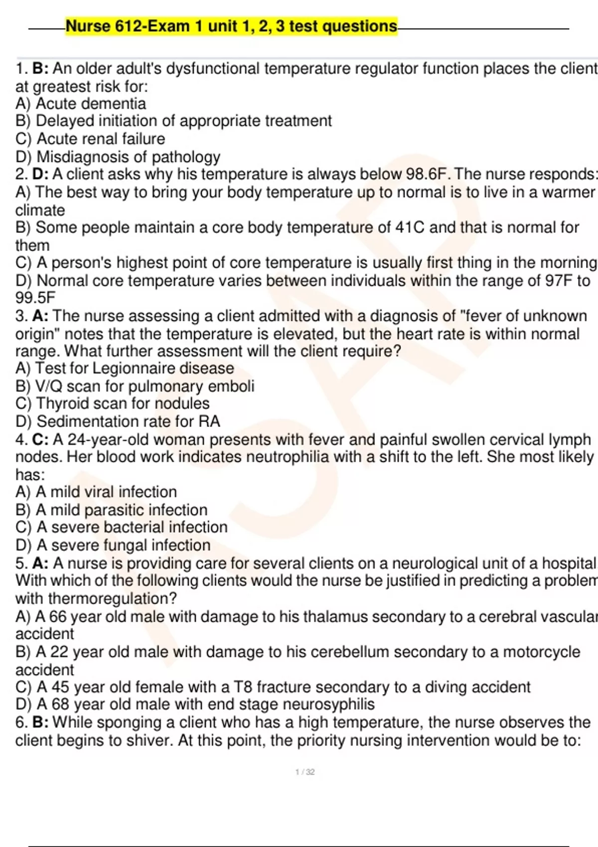 NUR 6121 Advanced Nursing II 2024 – 2025 NUR 612 Adv Nursing 2 Exam 1 ...