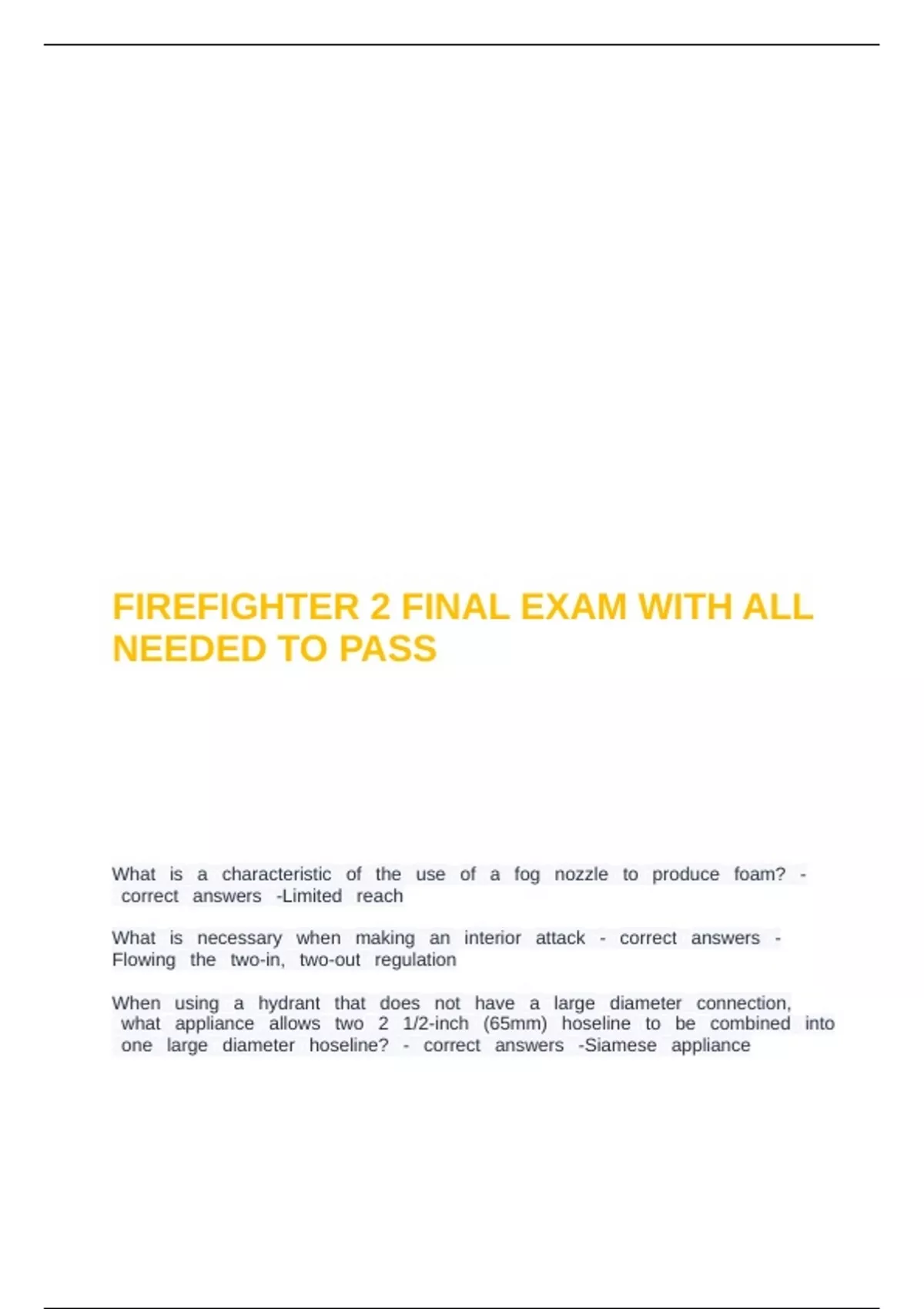 Firefighter 2 Final Exam - Firefighter 2 - Stuvia US