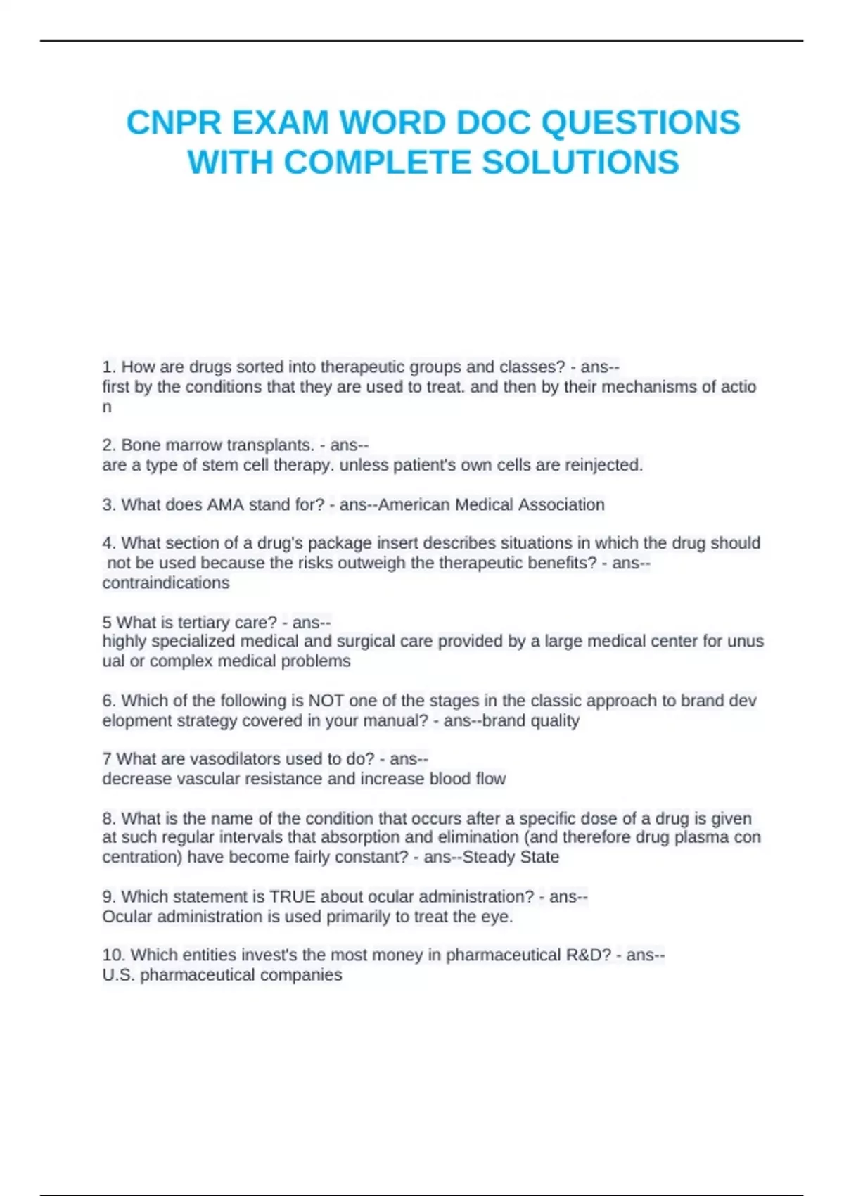 CNPR EXAM WORD DOC QUESTIONS WITH COMPLETE SOLUTIONS - NAPSRx CNPR ...