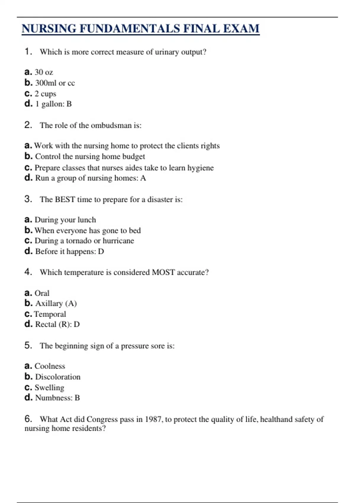NURSING FUNDAMENTALS FINAL EXAM ( LATEST 2024 / 2025 ) ACTUAL QUESTIONS ...