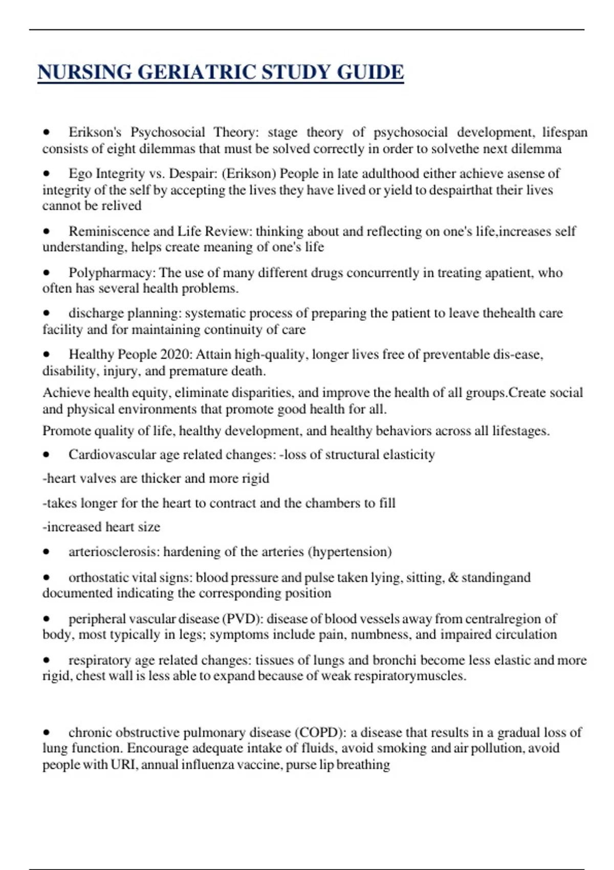 NURSING GERIATRIC STUDY GUIDE ( LATEST 2024 / 2025 ) ACTUAL QUESTIONS ...