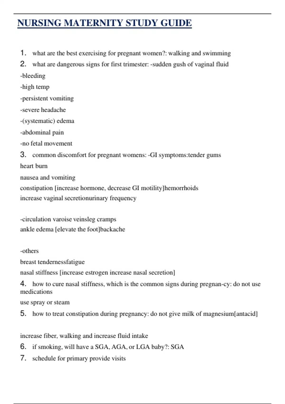 NURSING MATERNITY STUDY GUIDE ( LATEST 2024 / 2025 ) ACTUAL QUESTIONS ...