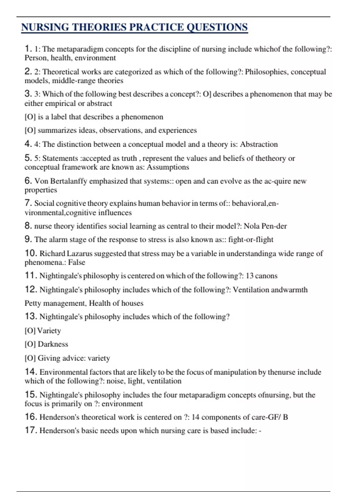 NURSING THEORIES PRACTICE QUESTIONS ( LATEST 2024 / 2025 ) ACTUAL ...