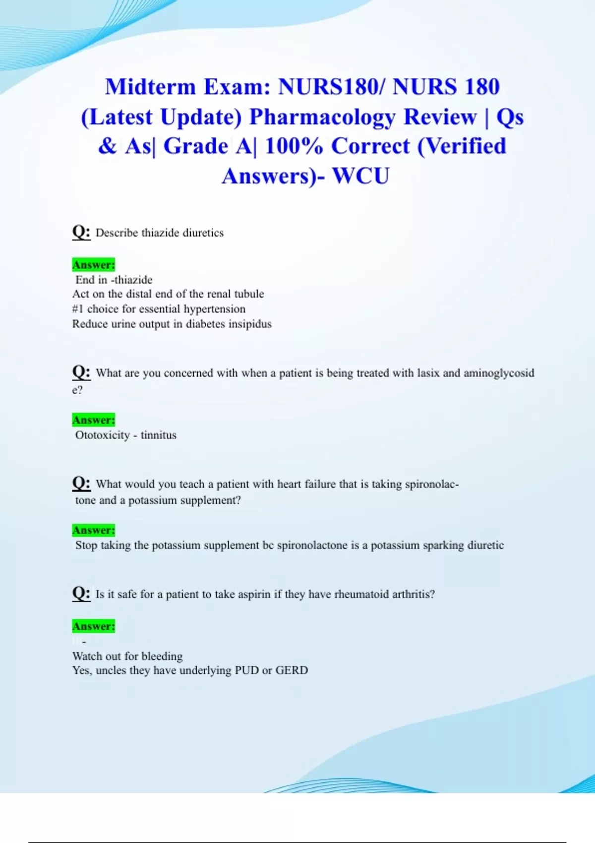 Midterm Exams: NURS180/ NURS 180 (Latest 2024/ 2025 Updates STUDY ...