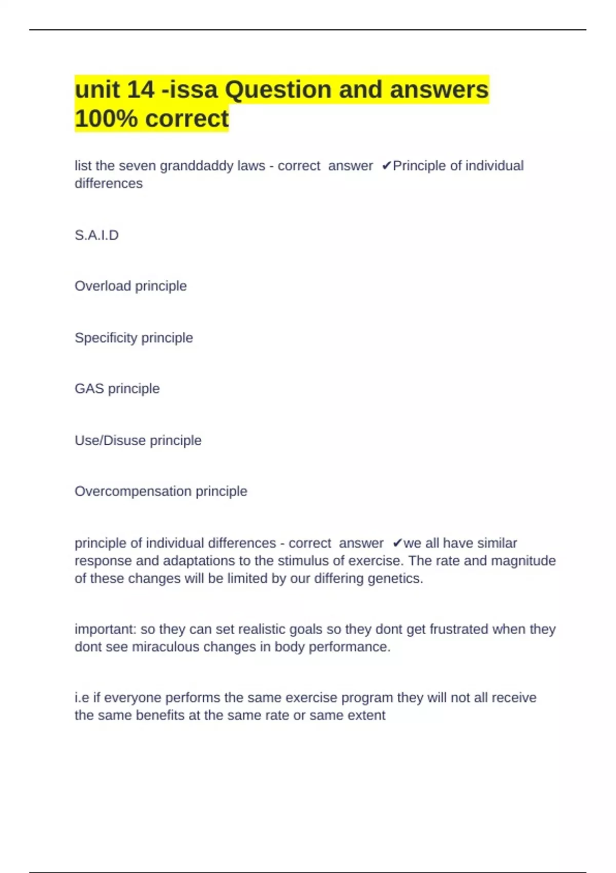 unit 14 -issa Question and answers 100% correct - ISSA - Stuvia US