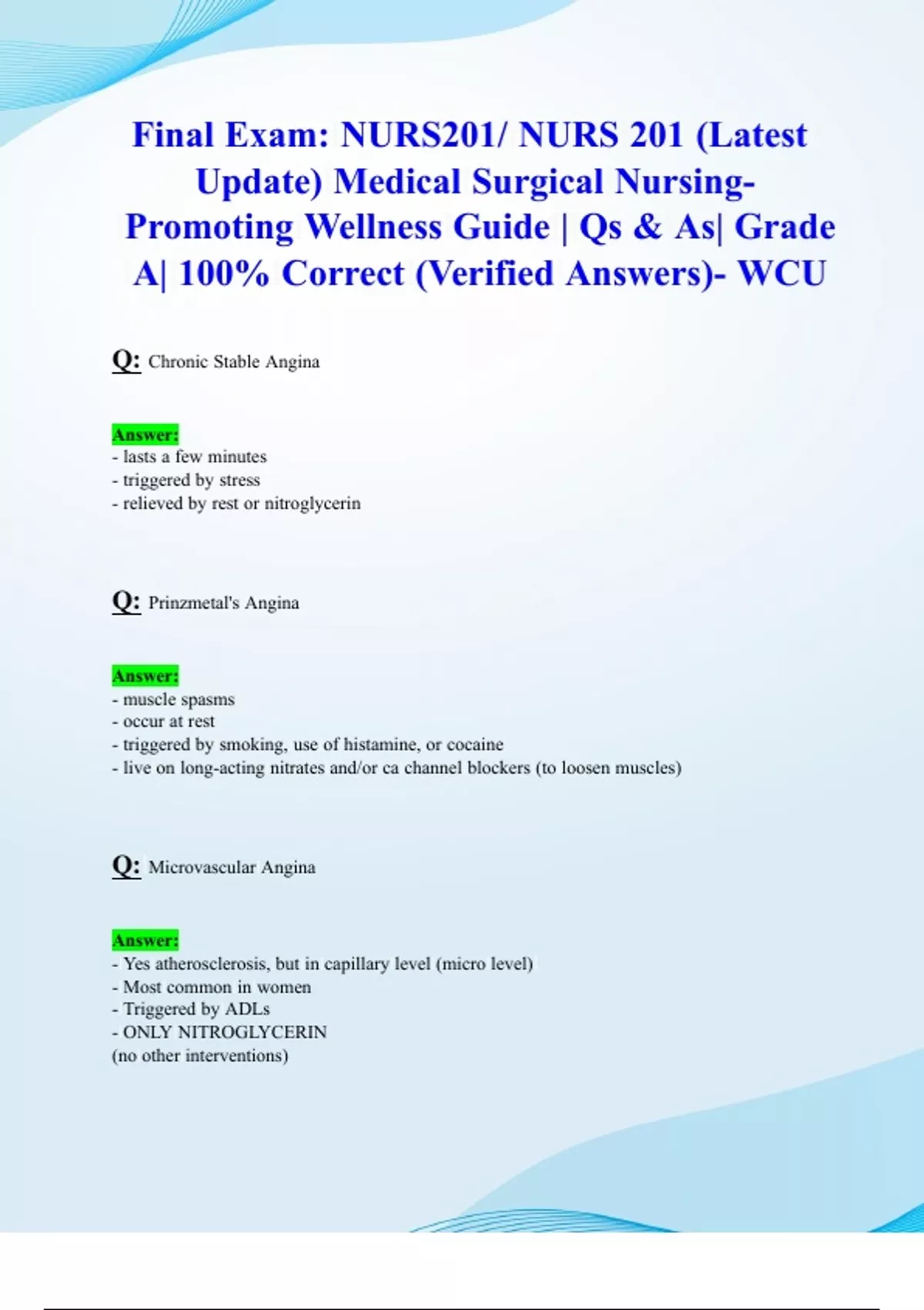 Final Exam: NURS201/ NURS 201 (Latest 2024/ 2025 Update) Medical ...
