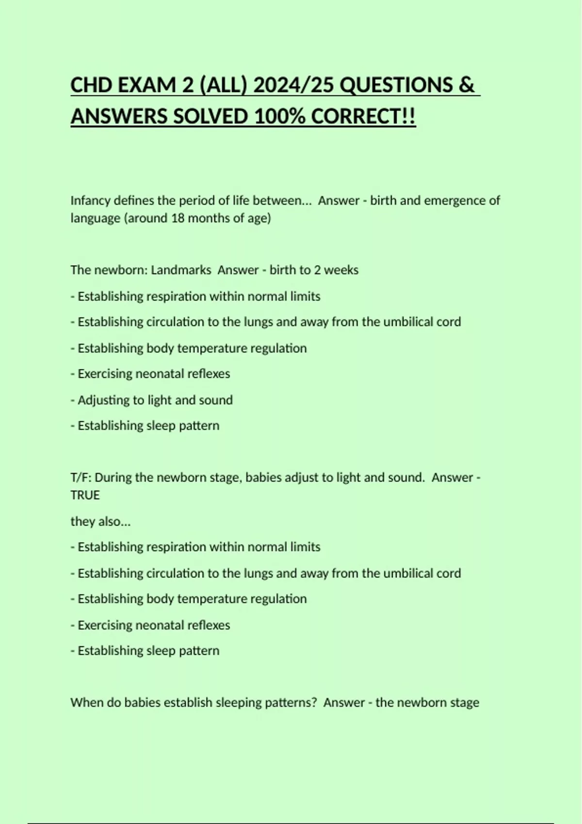 CHD EXAM 2 (ALL) 2024/25 QUESTIONS & ANSWERS SOLVED 100% CORRECT ...