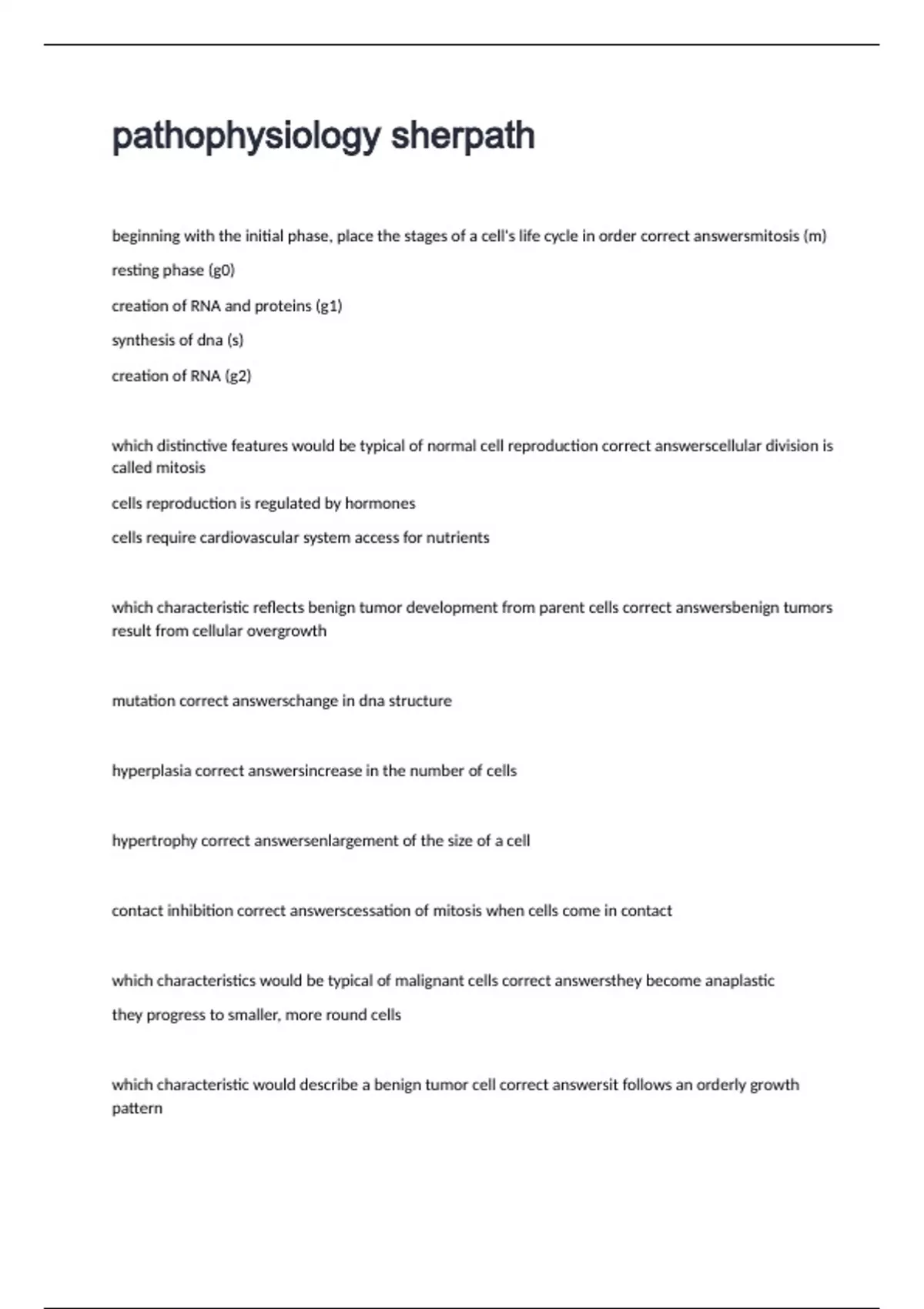 pathophysiology sherpath exam 2024/2025 with 100% correct answers ...