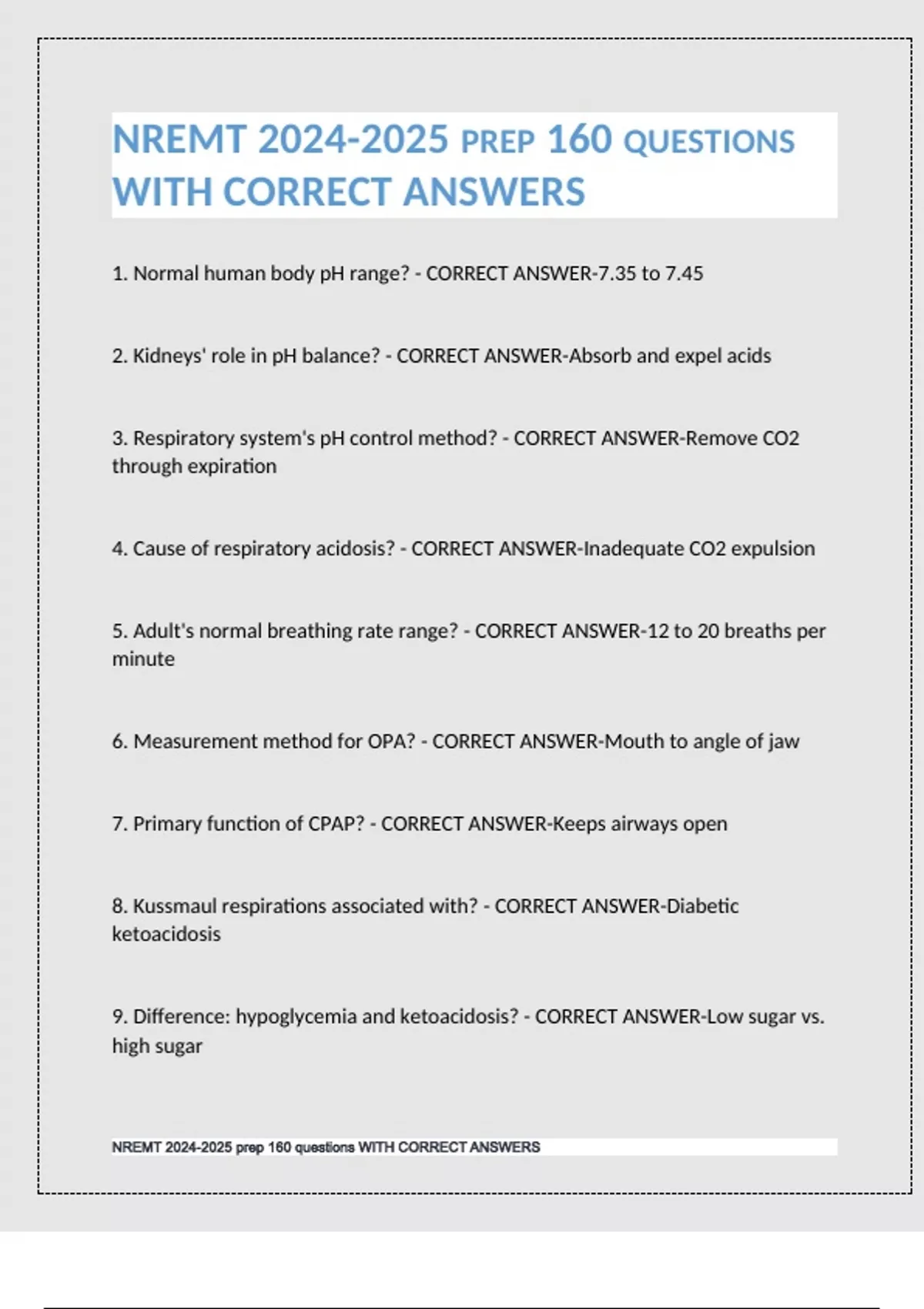 NREMT PREP 160 QUESTIONS WITH CORRECT ANSWERS. - NREMT - Stuvia US