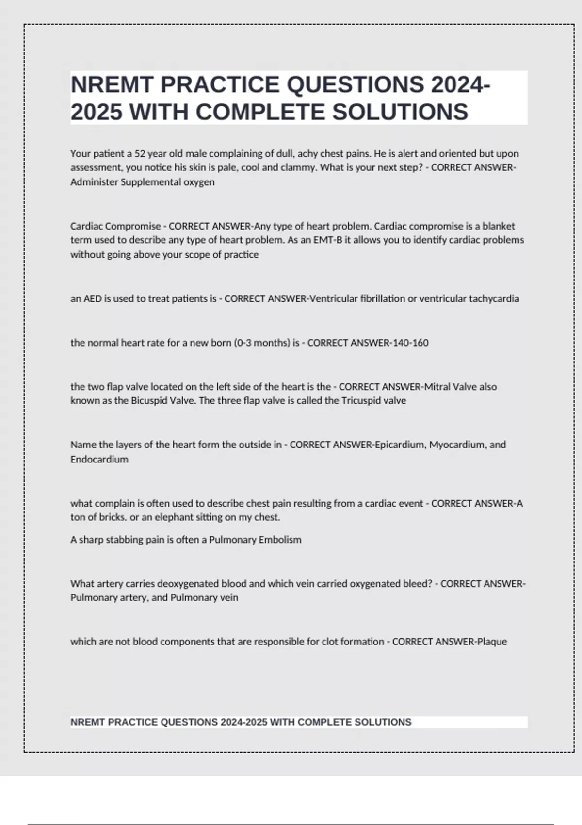 NREMT PRACTICE QUESTIONS WITH COMPLETE SOLUTIONS - NREMT - Stuvia US