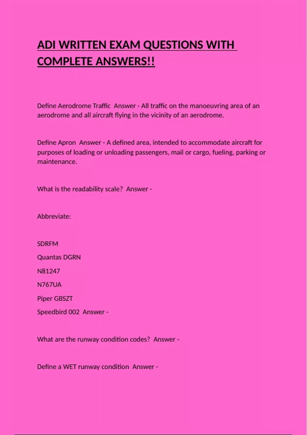 ADI WRITTEN EXAM QUESTIONS WITH COMPLETE ANSWERS!! - ADI - Stuvia US
