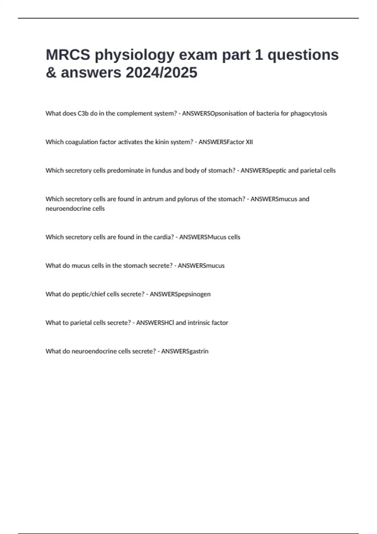 MRCS physiology exam part 1 questions & answers 2024/2025 - MRCS ...