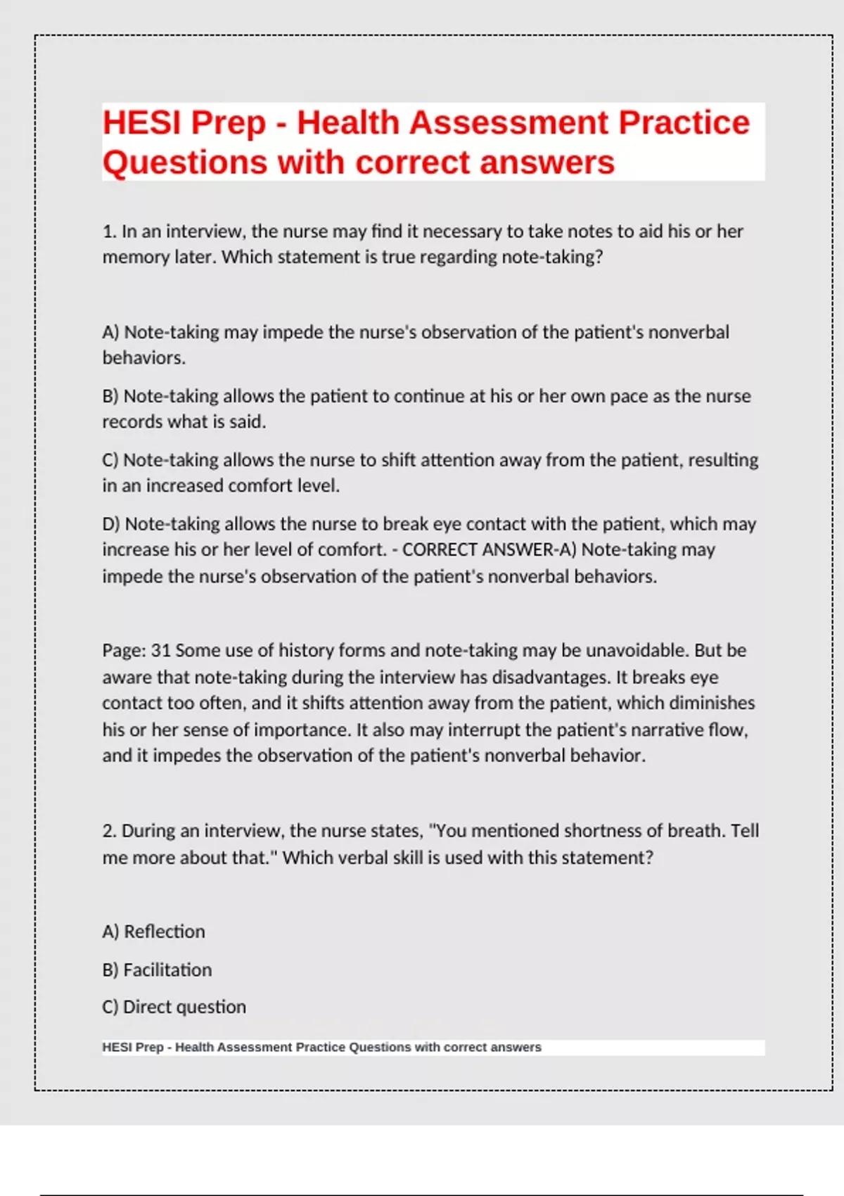 HESI Prep - Health Assessment Practice Questions with correct answers ...