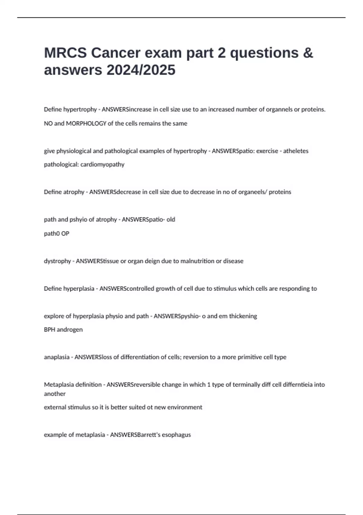 MRCS Cancer exam part 2 questions & answers 2024/2025 - MRCS Cancer ...