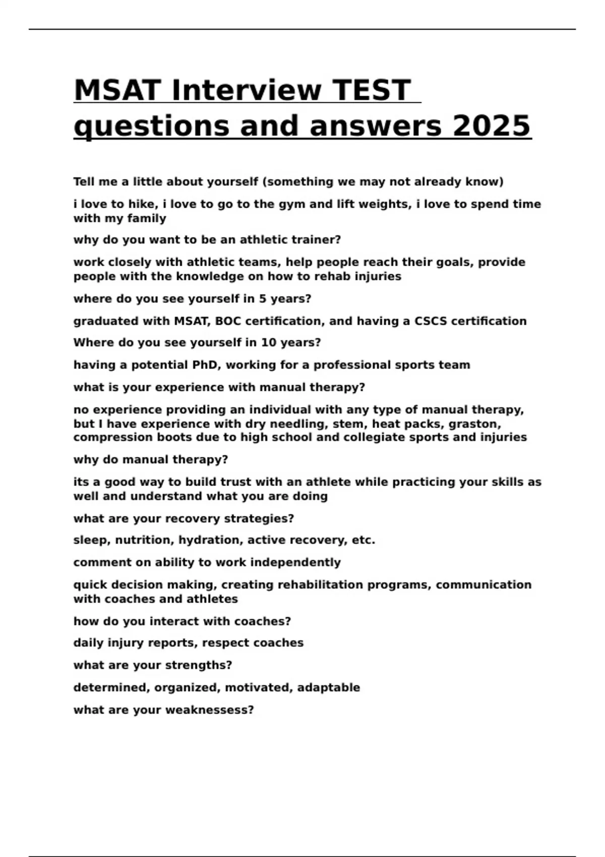 MSAT Interview TEST questions and answers 2025. - MSAT - Stuvia US