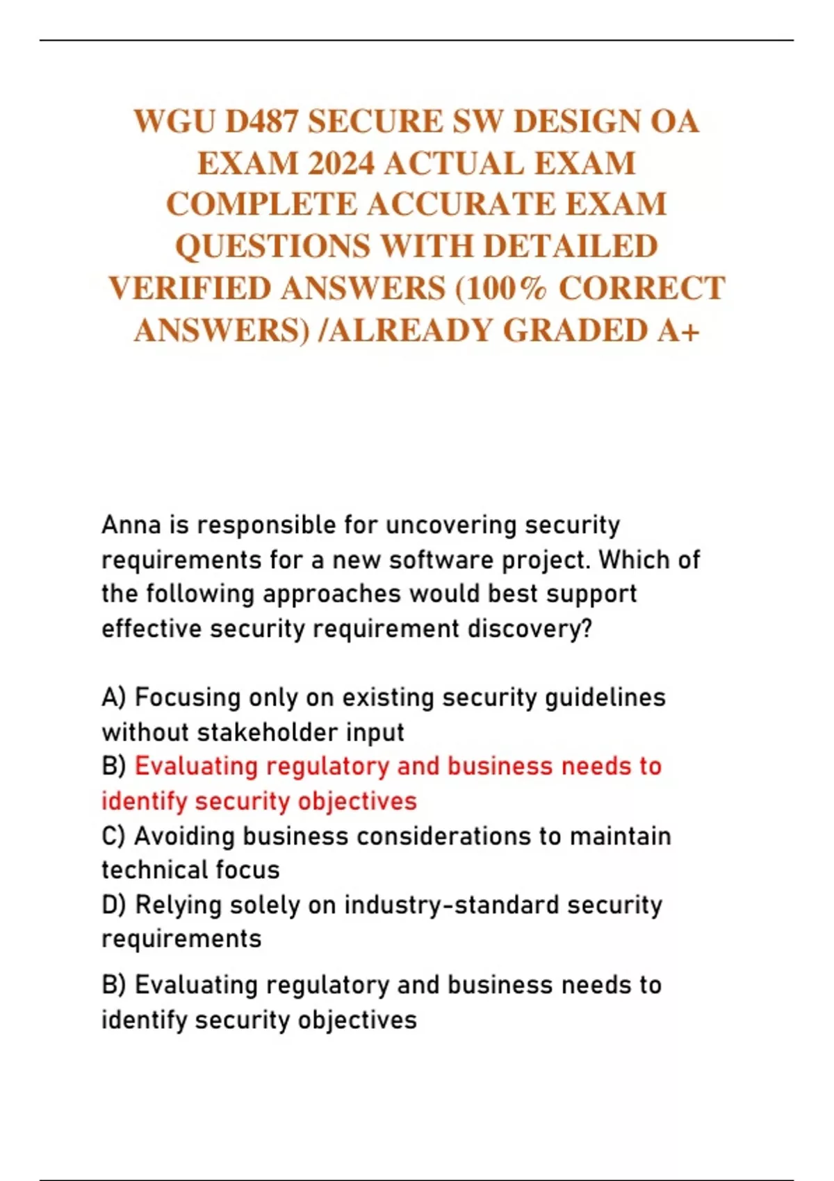 WGU D487 SECURE SW DESIGN OA EXAM 2024 ACTUAL EXAM COMPLETE ACCURATE ...