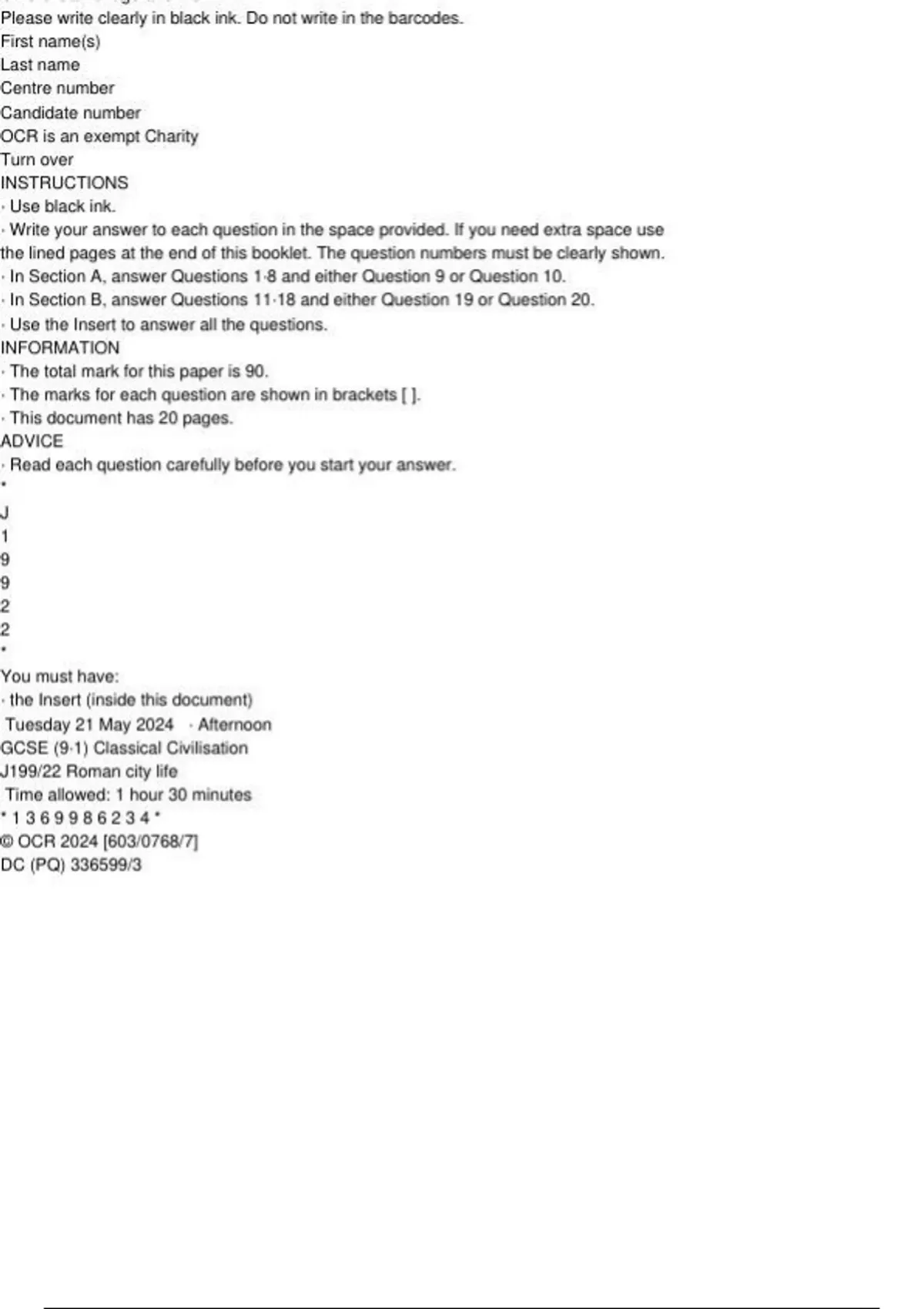 OCR GCSE Classical Civilisation J199_22: Roman city life question-paper ...