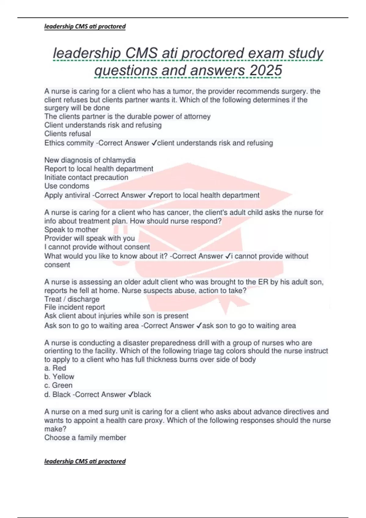 leadership CMS ati proctored exam study questions and answers 2025 ...