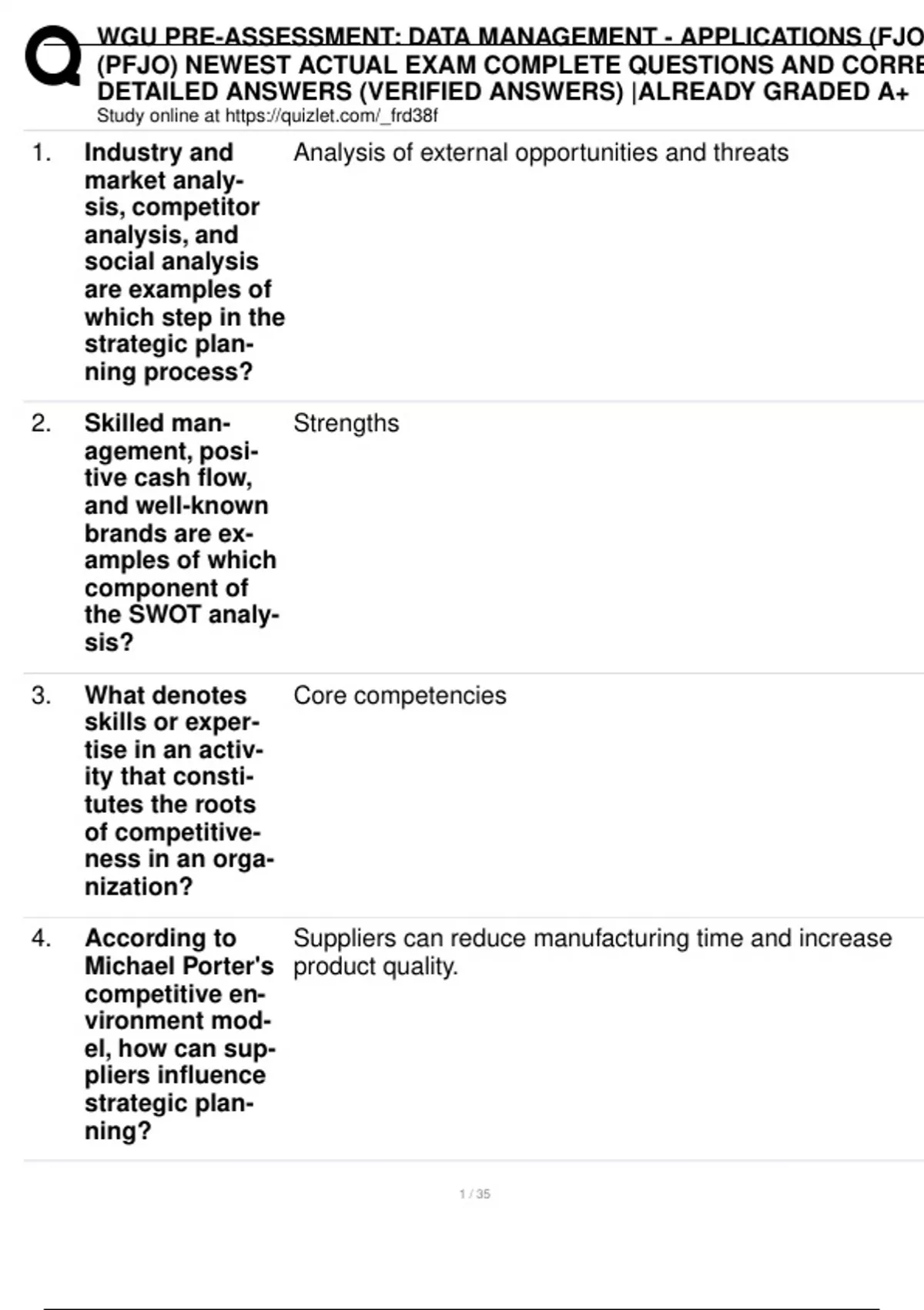 WGU PRE-ASSESSMENT: DATA MANAGEMENT - APPLICATIONS (FJO1) (PFJO) NEWEST ACTUAL EXAM COMPLETE ...