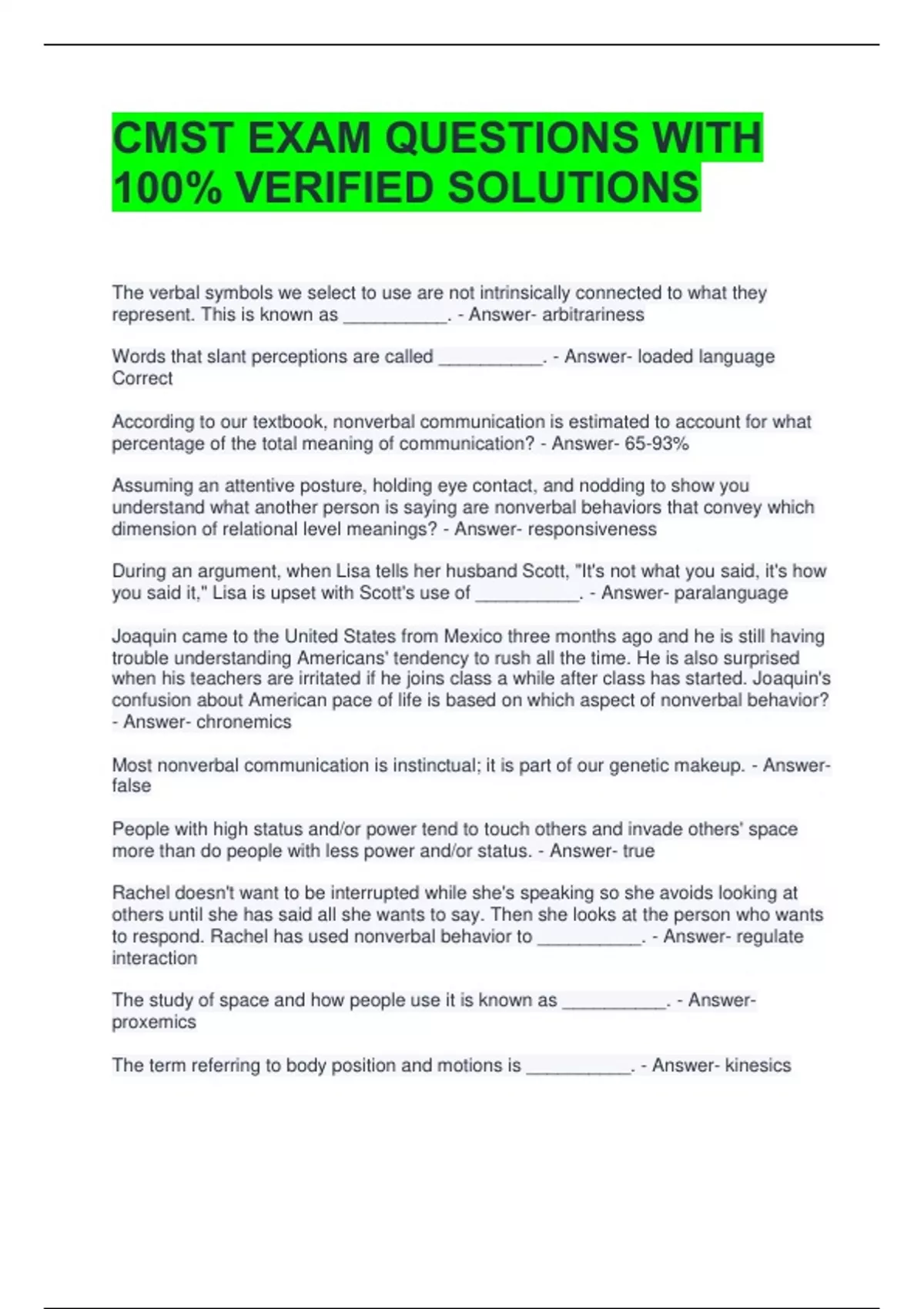 CMST EXAM QUESTIONS WITH 100% VERIFIED SOLUTIONS - CMST - Stuvia US