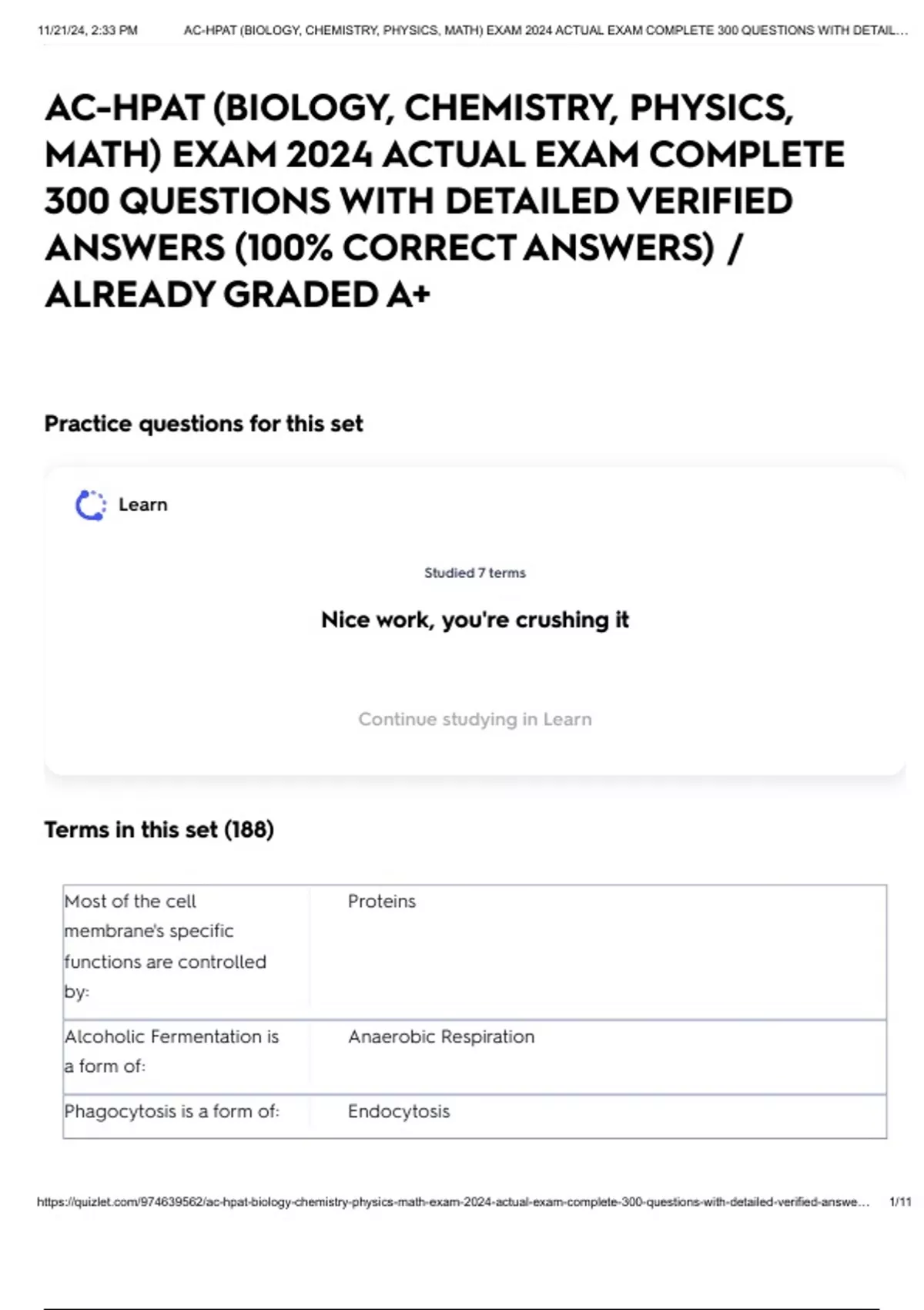 AC-HPAT (BIOLOGY, CHEMISTRY, PHYSICS, MATH) EXAM 2024 ACTUAL EXAM ...