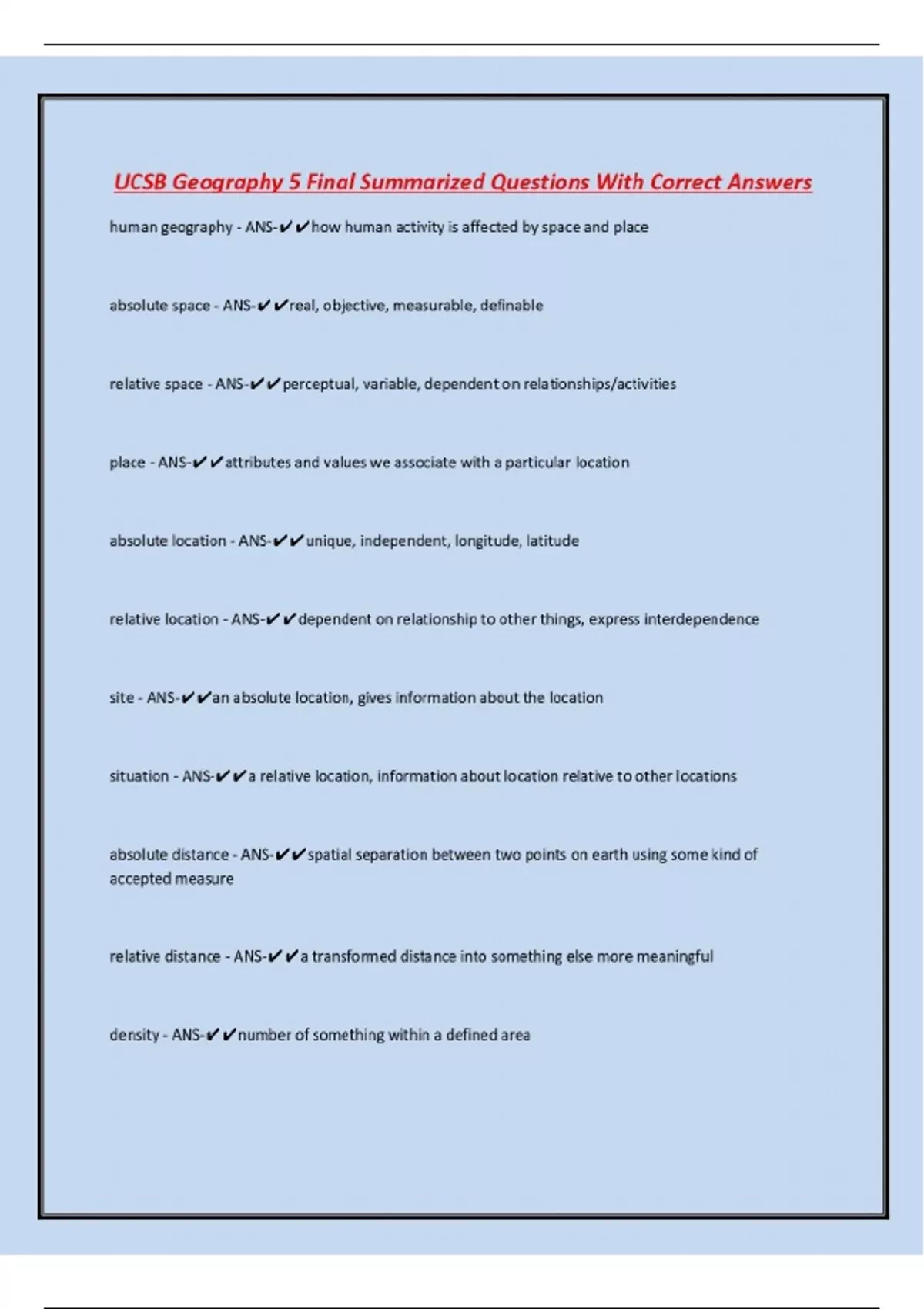 UCSB Geography 5 Final Summarized Questions With Correct Answers - UCSB ...