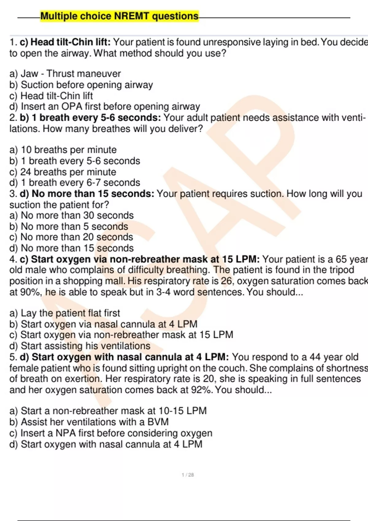 Multiple choice NREMT questions - NREMT - Nationally Registered ...