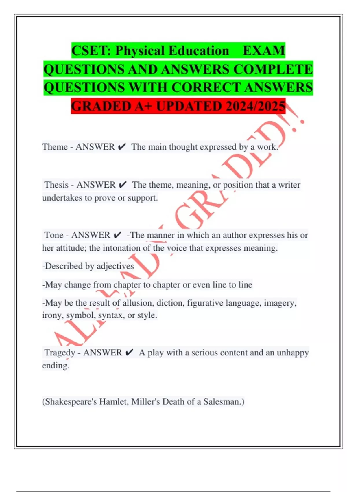 CSET: Physical Education 320+ DETAILED QUESTIONS WITH CORRECT ANSWERS - Stuvia US