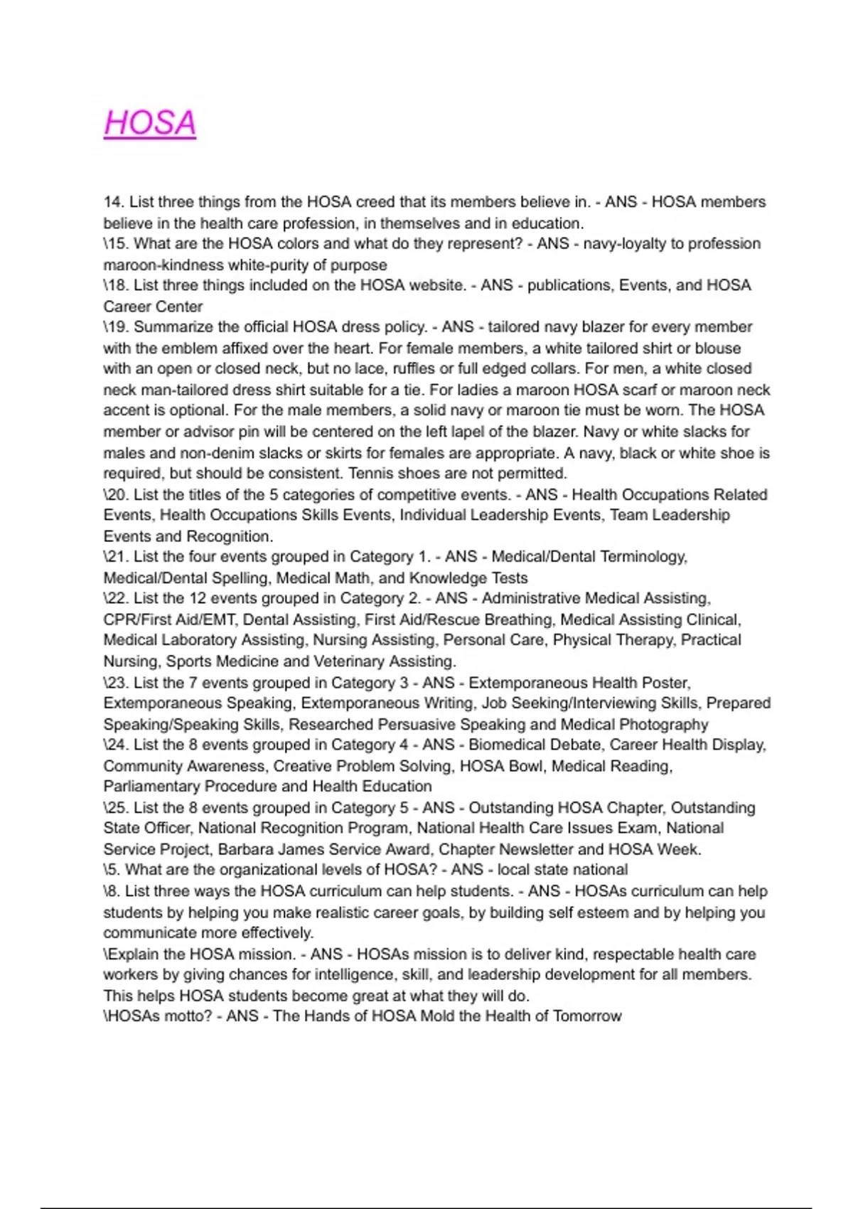 HOSA Exam 2024/2025 Questions With Graded A Solutions. - HOSA - Stuvia US