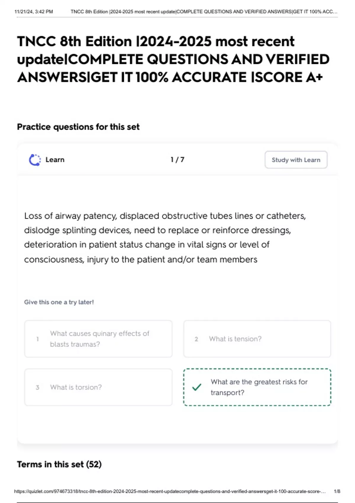 TNCC 8th Edition | most recent update|COMPLETE QUESTIONS AND VERIFIED ...