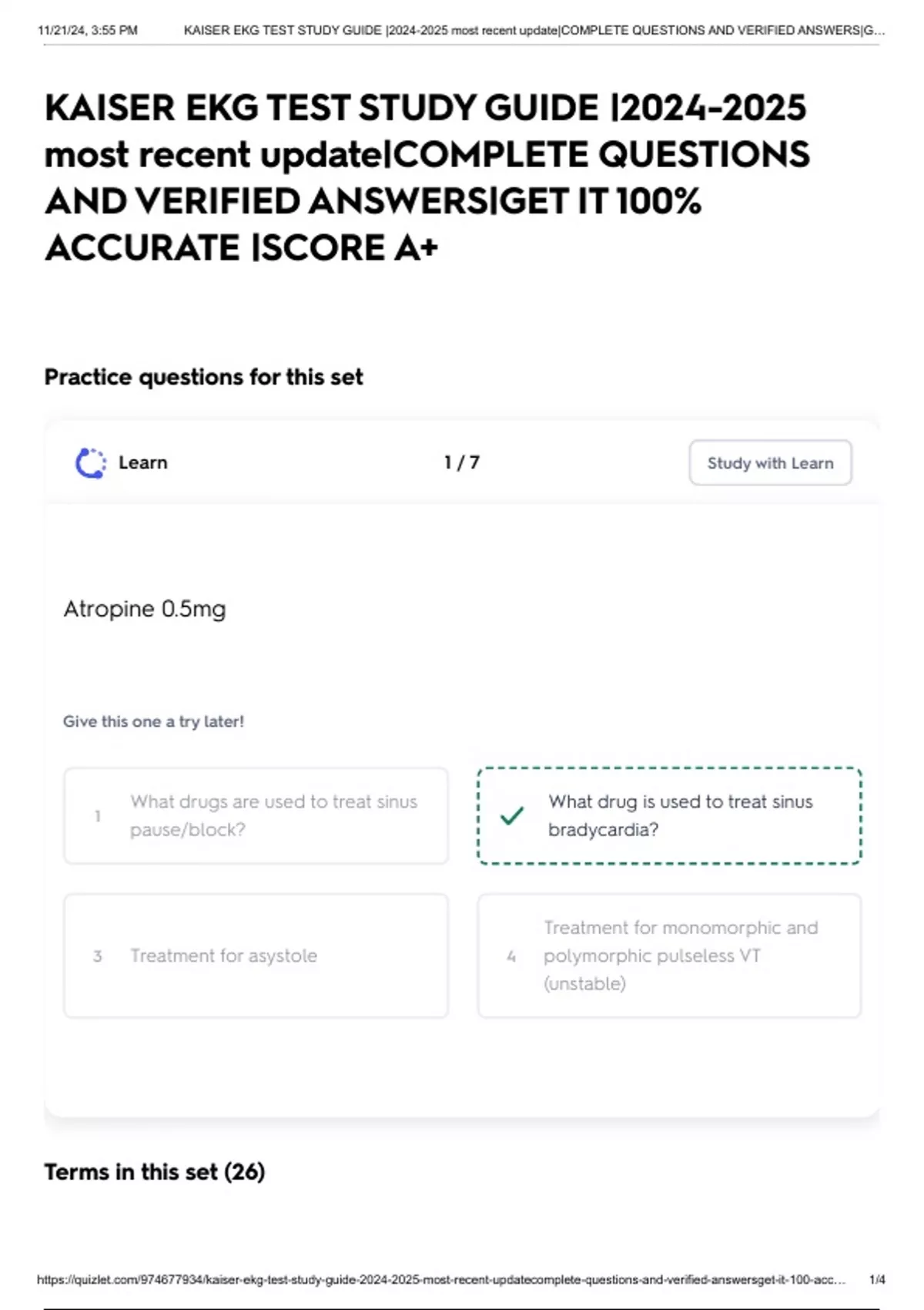 KAISER EKG TEST STUDY GUIDE | most recent update|COMPLETE QUESTIONS AND ...