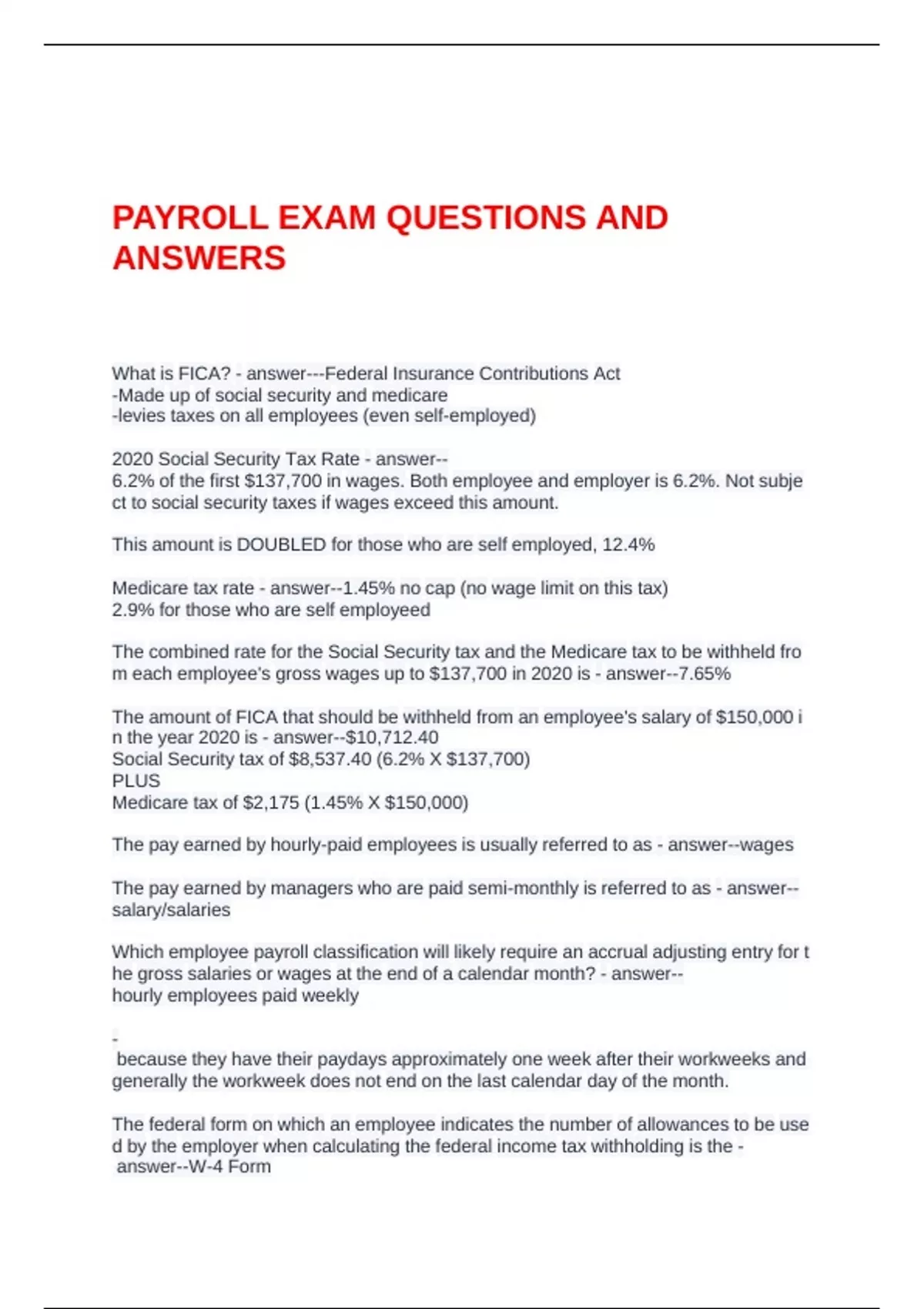 PAYROLL EXAM QUESTIONS AND ANSWERS - Payroll Accounting 2024, 34th ...