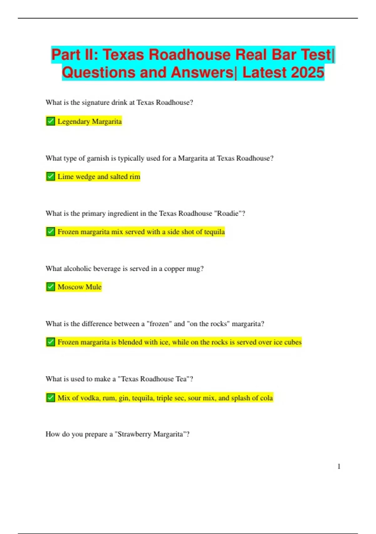 Part II: Texas Roadhouse Real Bar Test| Questions and Answers| Latest ...