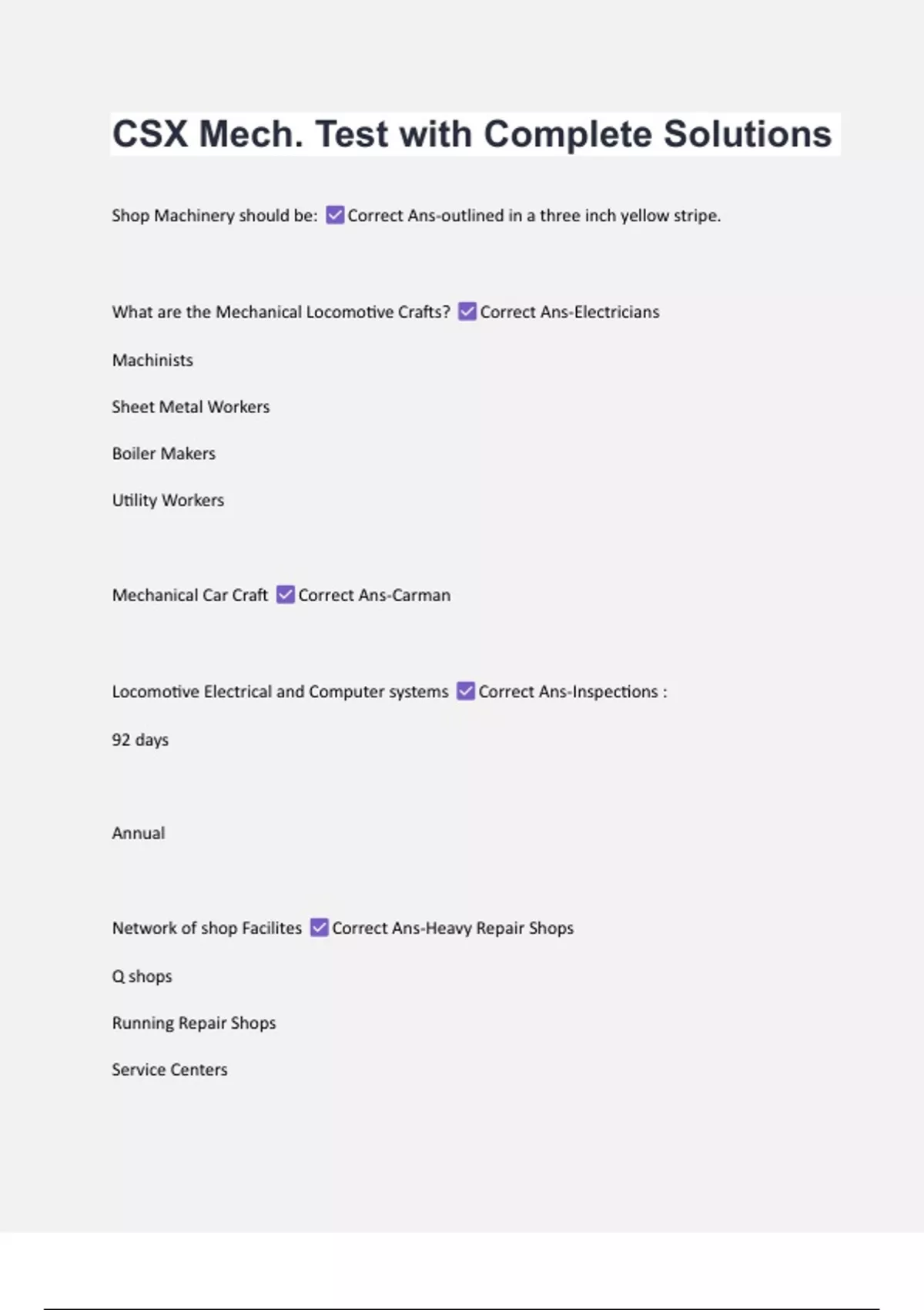 CSX Mech. Test with Complete Solutions - CSX - Stuvia US