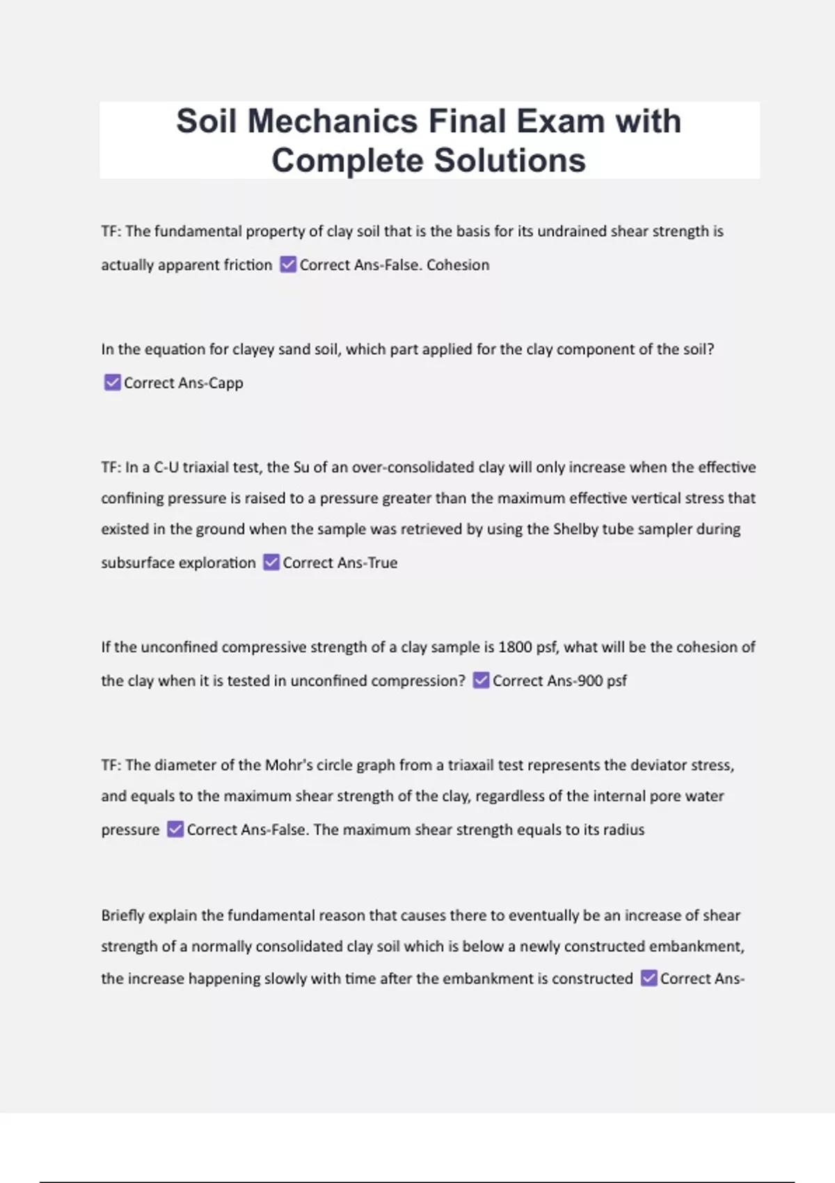 Soil Mechanics Bundled Exams with Verified Solutions - Stuvia US